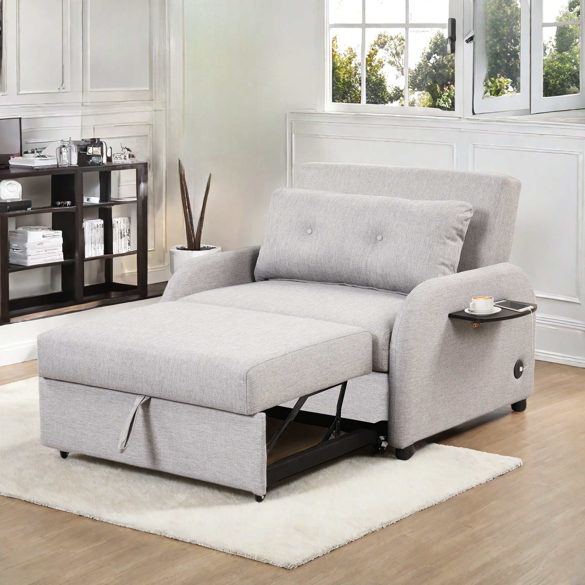 Latitude Run® 3 In 1 Pull Out Sofa Sleeper With 2 Wing Tables, Usb ...