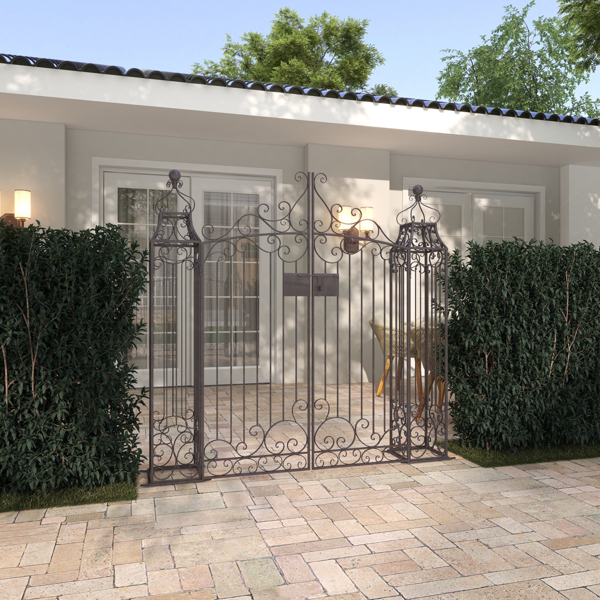 Astoria Grand Vella Metal Indoor Outdoor Scrollwork Arched Gate Garden ...