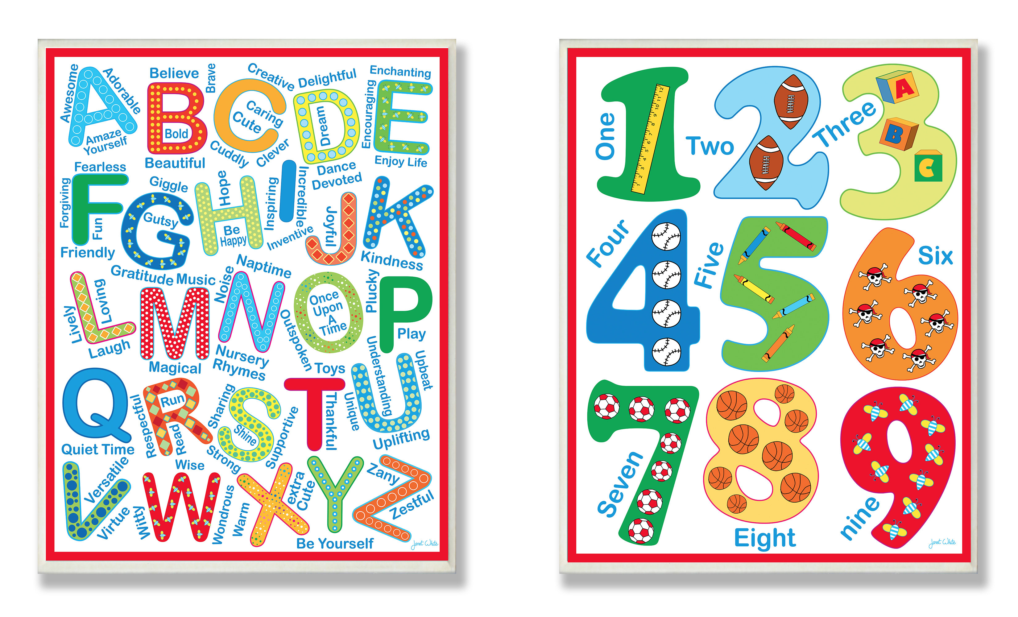 Zoomie Kids Kleckner Red Letters and Numbers 2 Piece Wall Plaque Set ...
