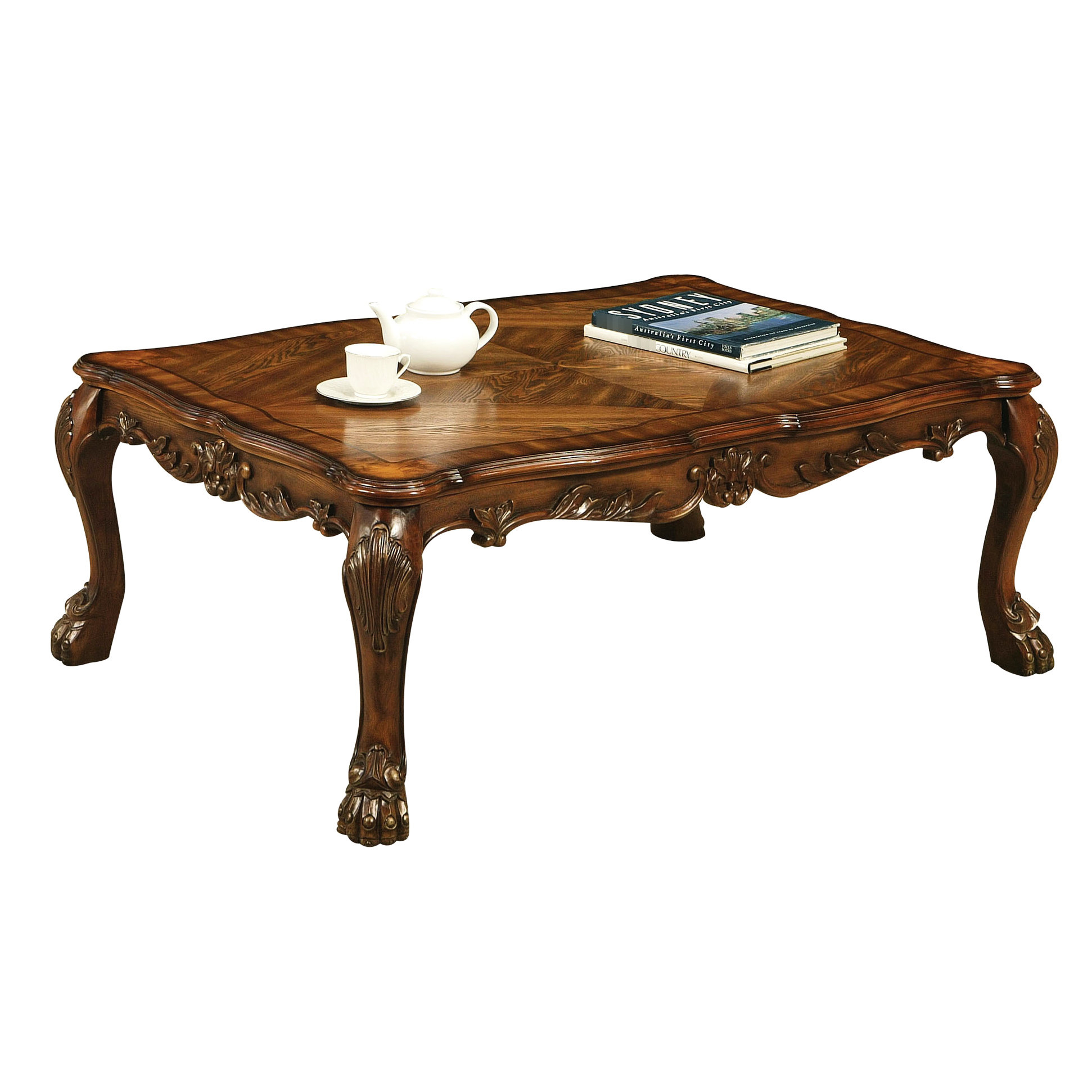World Menagerie Elegant Cherry Oak Coffee Table With Claw Legs And ...
