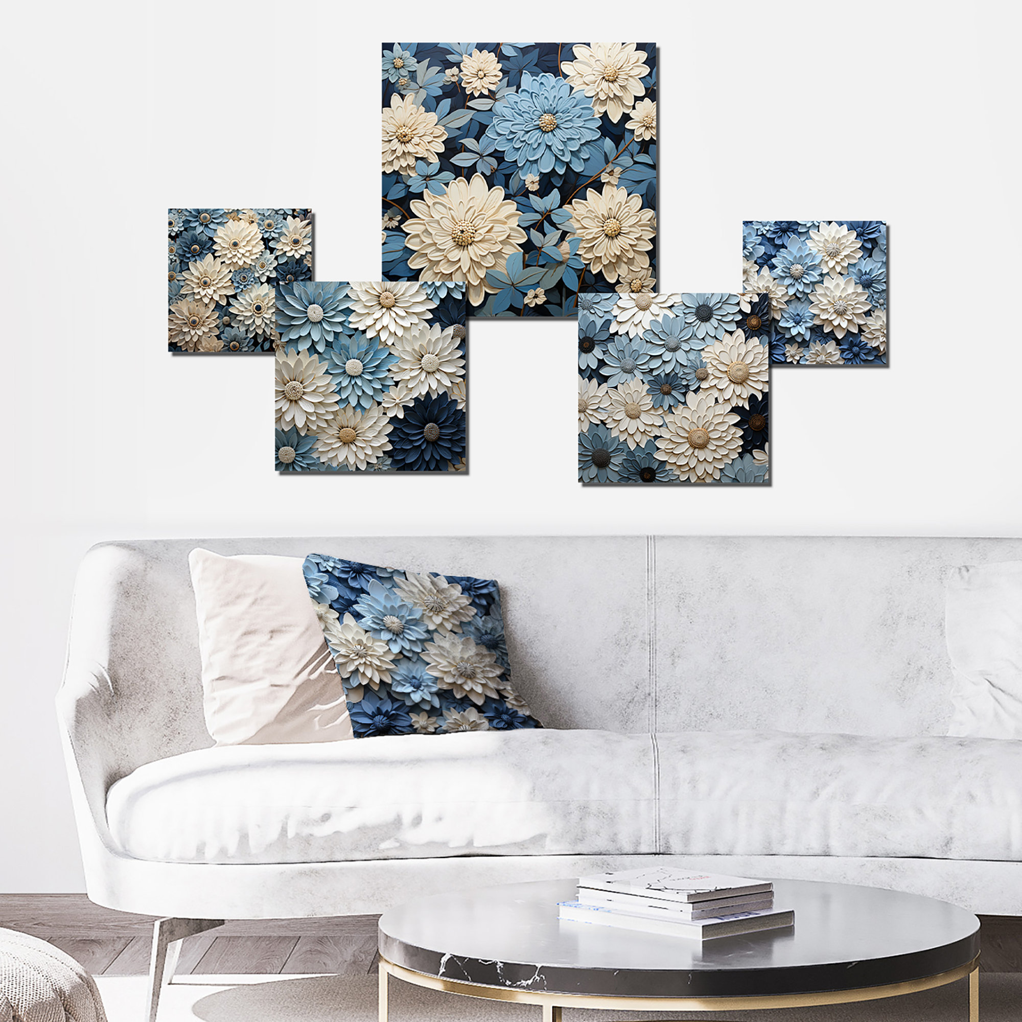 Lark Manor™ White And Blue Zinnias Bounty - Zinnias Wall Decor Set Of 5 ...