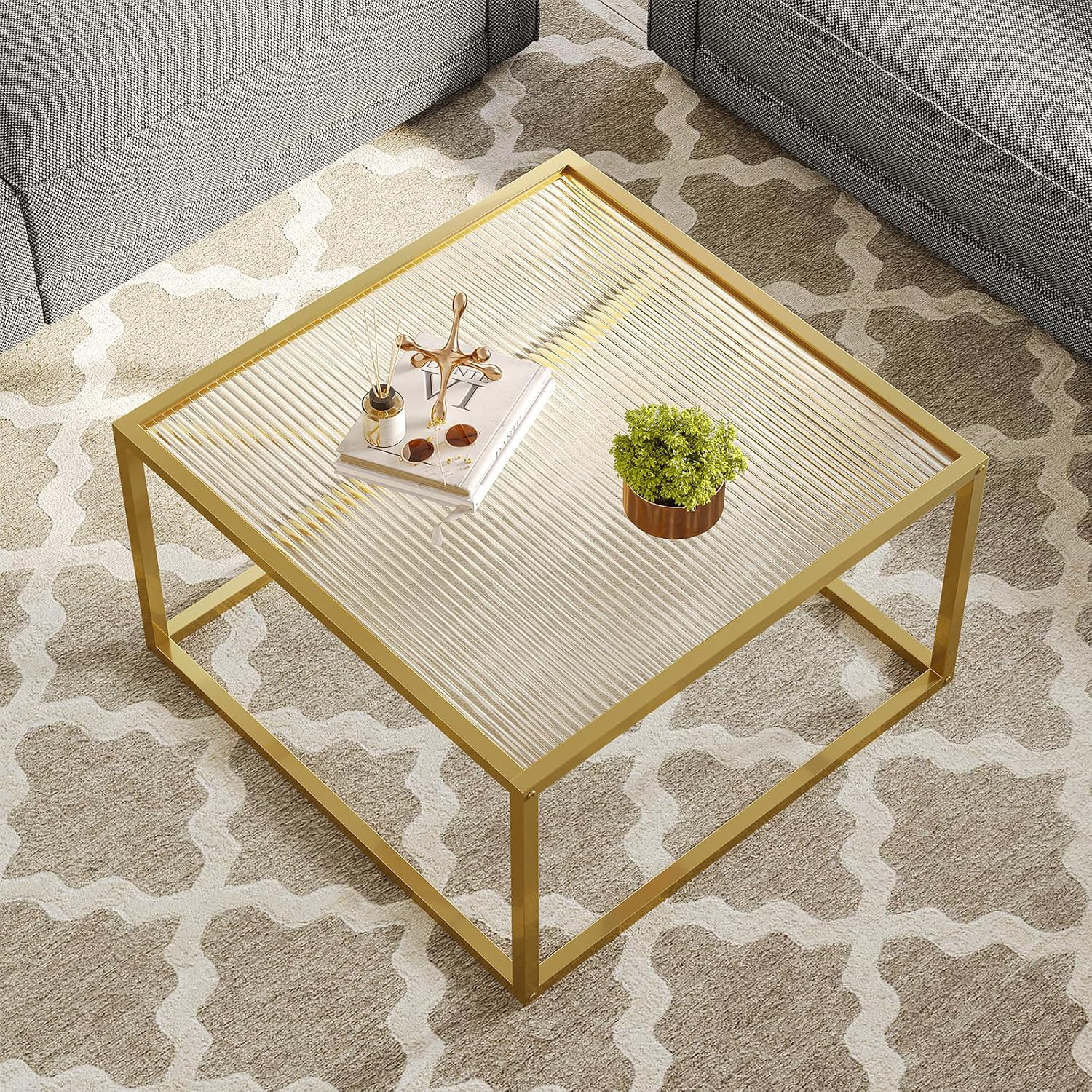 Ivy Bronx Small Modern Coffee Tables 26.7in Square Tempered Glass-Top ...