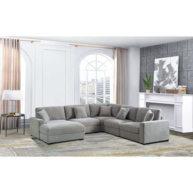 Latitude Run® Angeliah 6 Seater Reversible Upholstered Corner Sectional ...