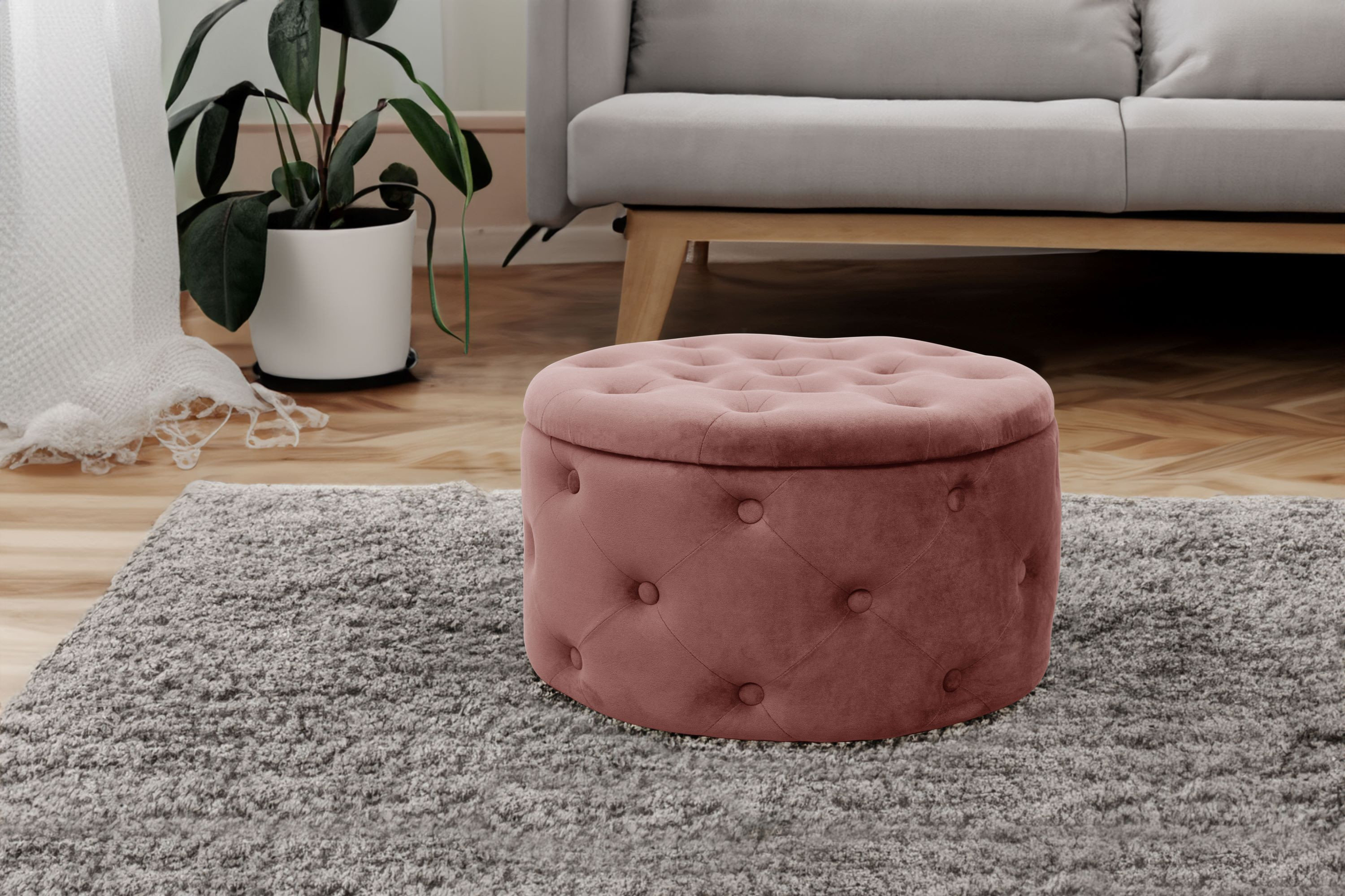 Fairmont Park 55cm Wide Velvet Tufted Circle Pouffe Ottoman with ...