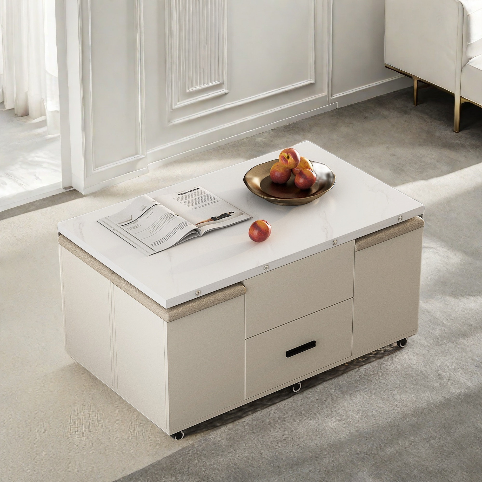 Ivy Bronx Modern Lift-up Folding Coffee Table With 4 Stools, 2 Drawers ...