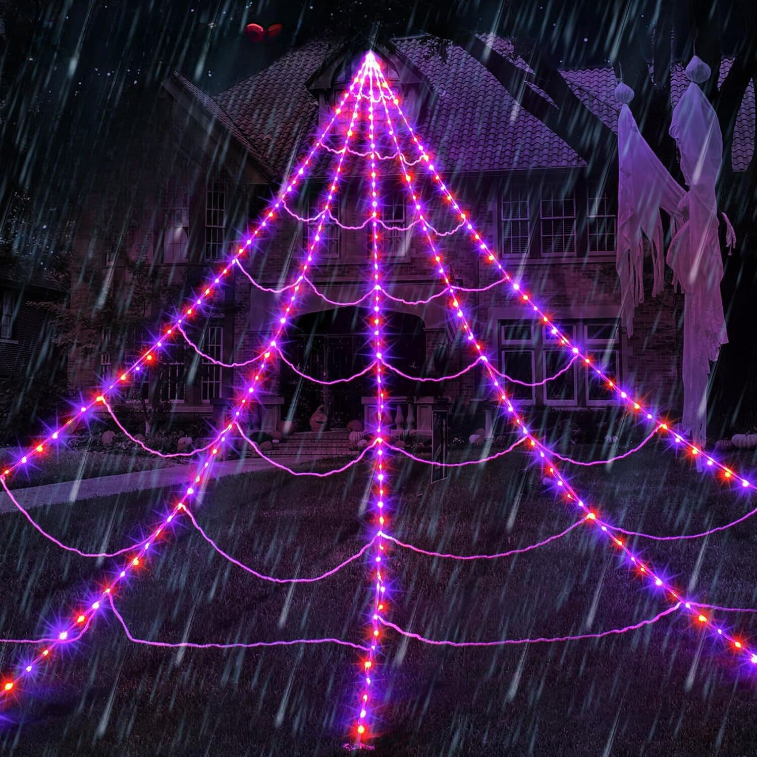 The Holiday Aisle® 290 LED Spider Web Lights for Halloween Decorations ...