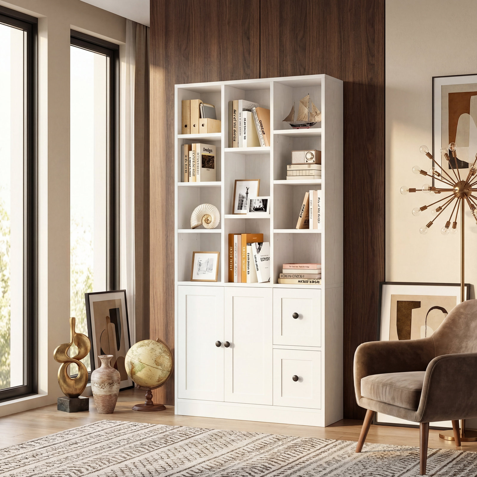 Latitude Run® 71" Tall Bookcase With 2 Doors And 3 Drawers, 31.5" Wide ...