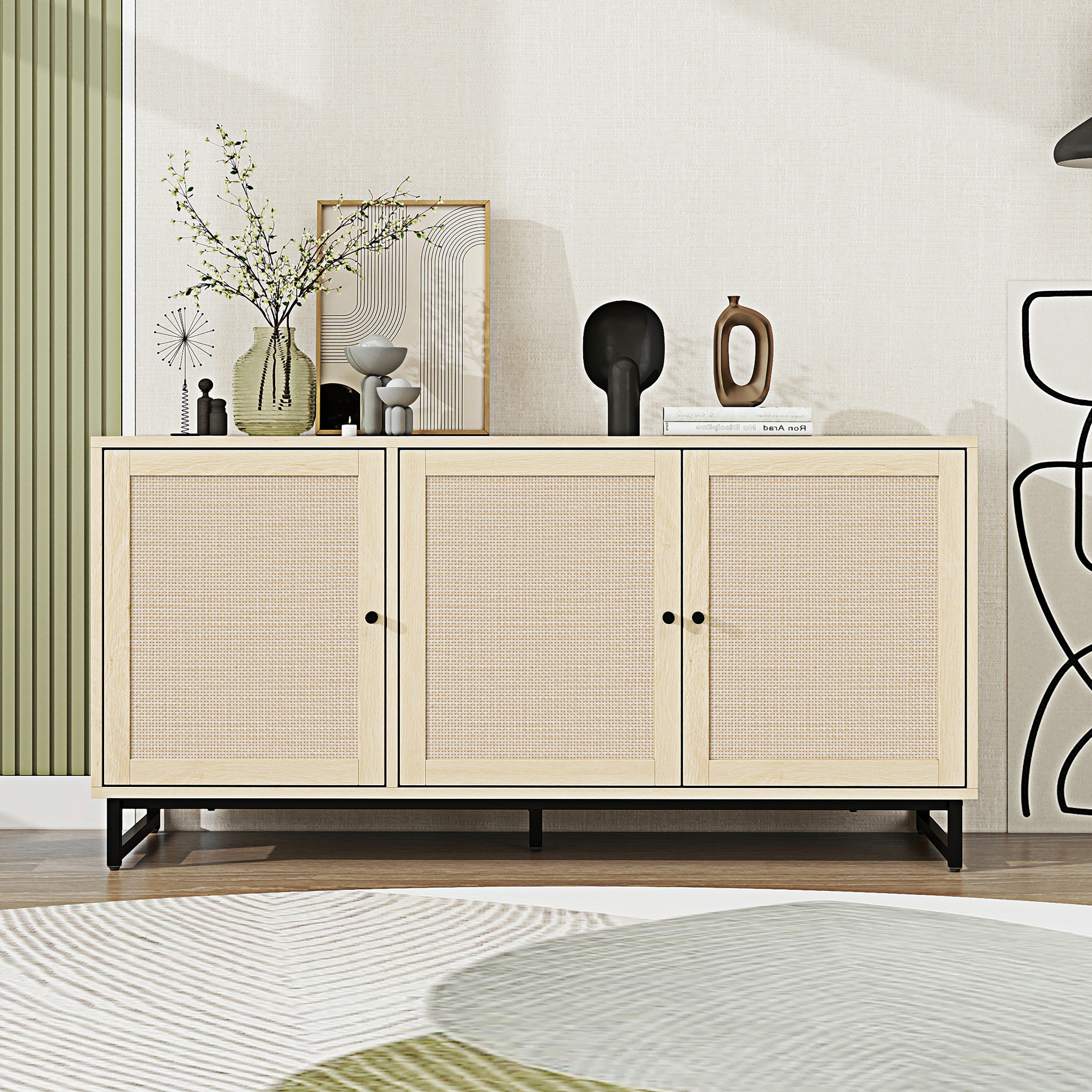 Mercer41 3 Door Cabinet,Sideboard Accent Cabinet, Storage Cabinet for ...