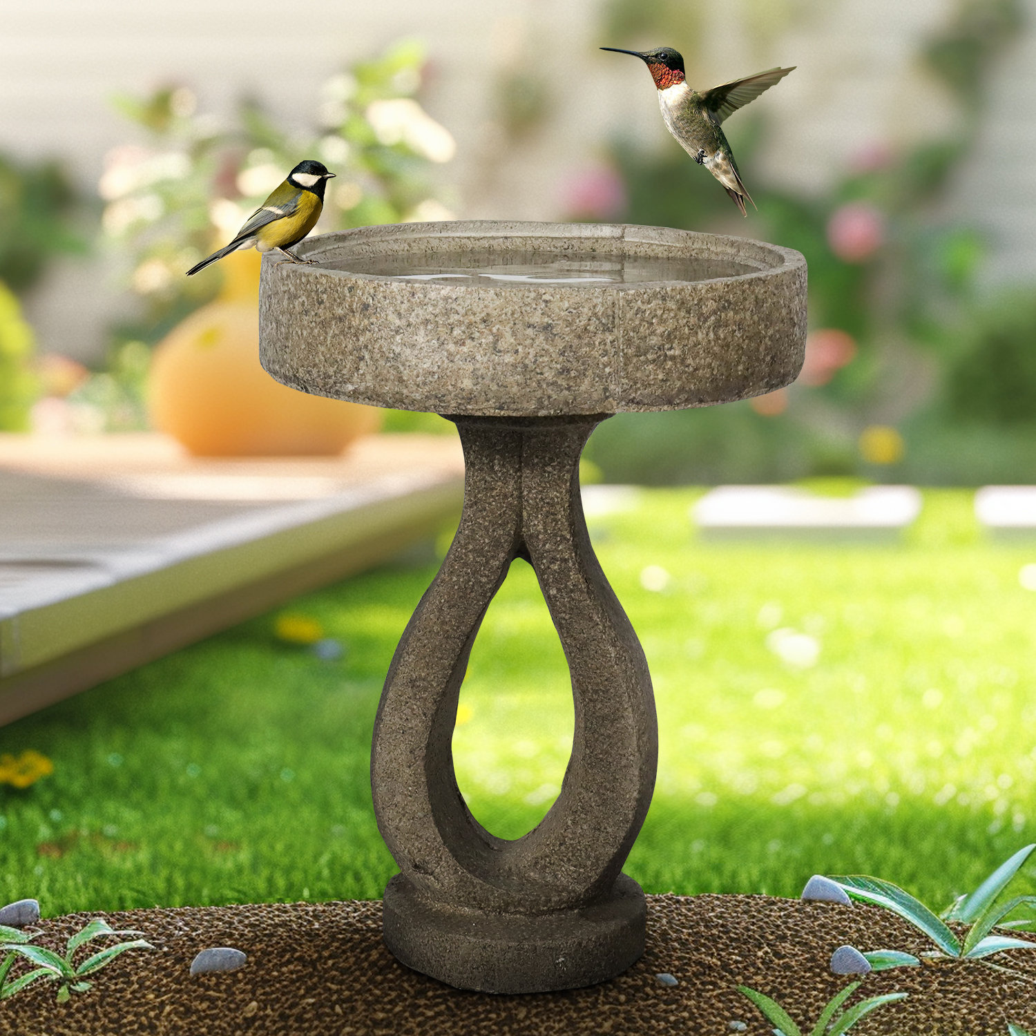 Winston Porter 21.8in H Bird Baths with Pedestal -Concrete Modern ...
