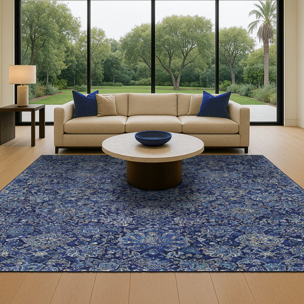 Darby Home Co Ullin Floral Navy Sapphire Blue Performance Area Rug ...