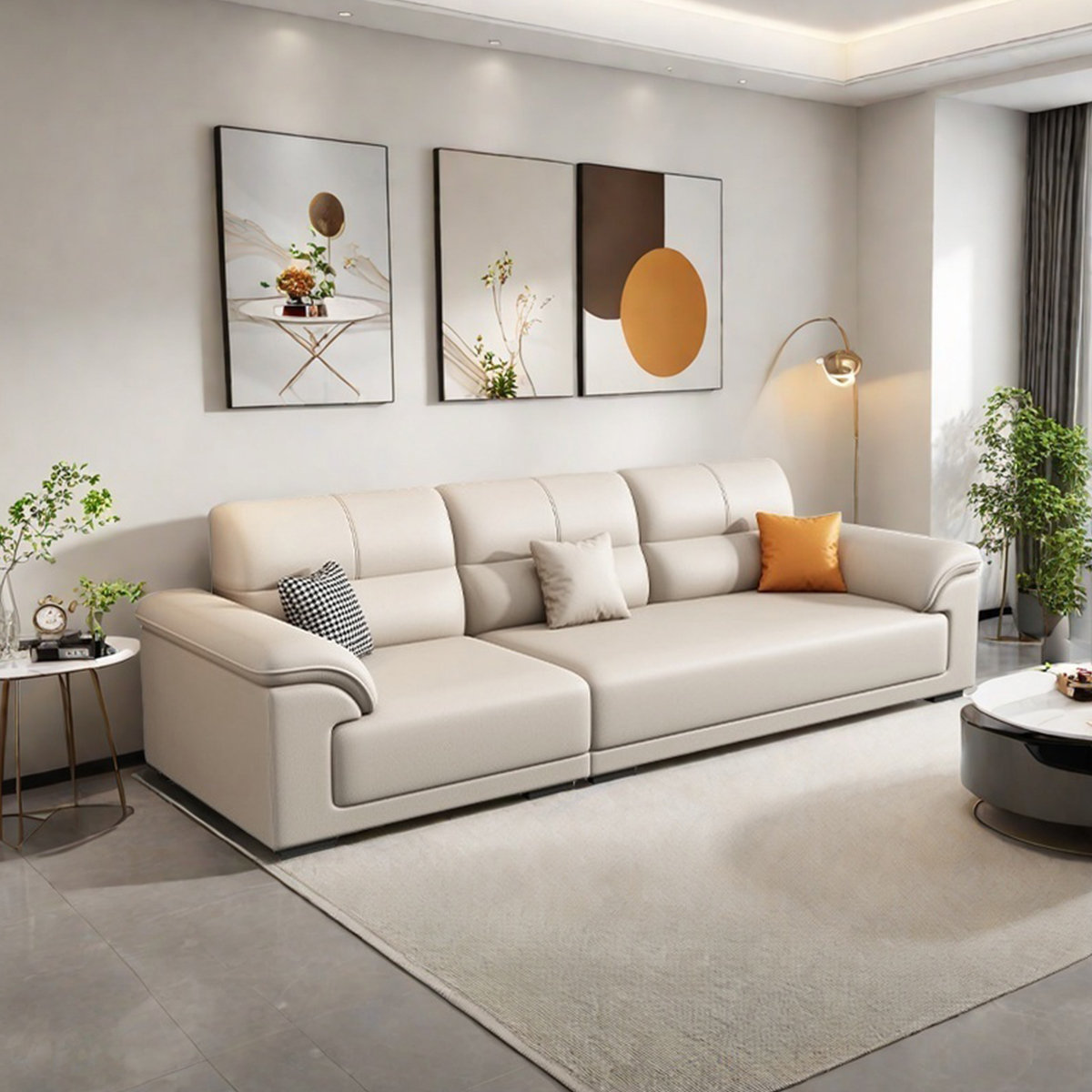 ANCOREY Modern straight line simple leather sofa | Wayfair