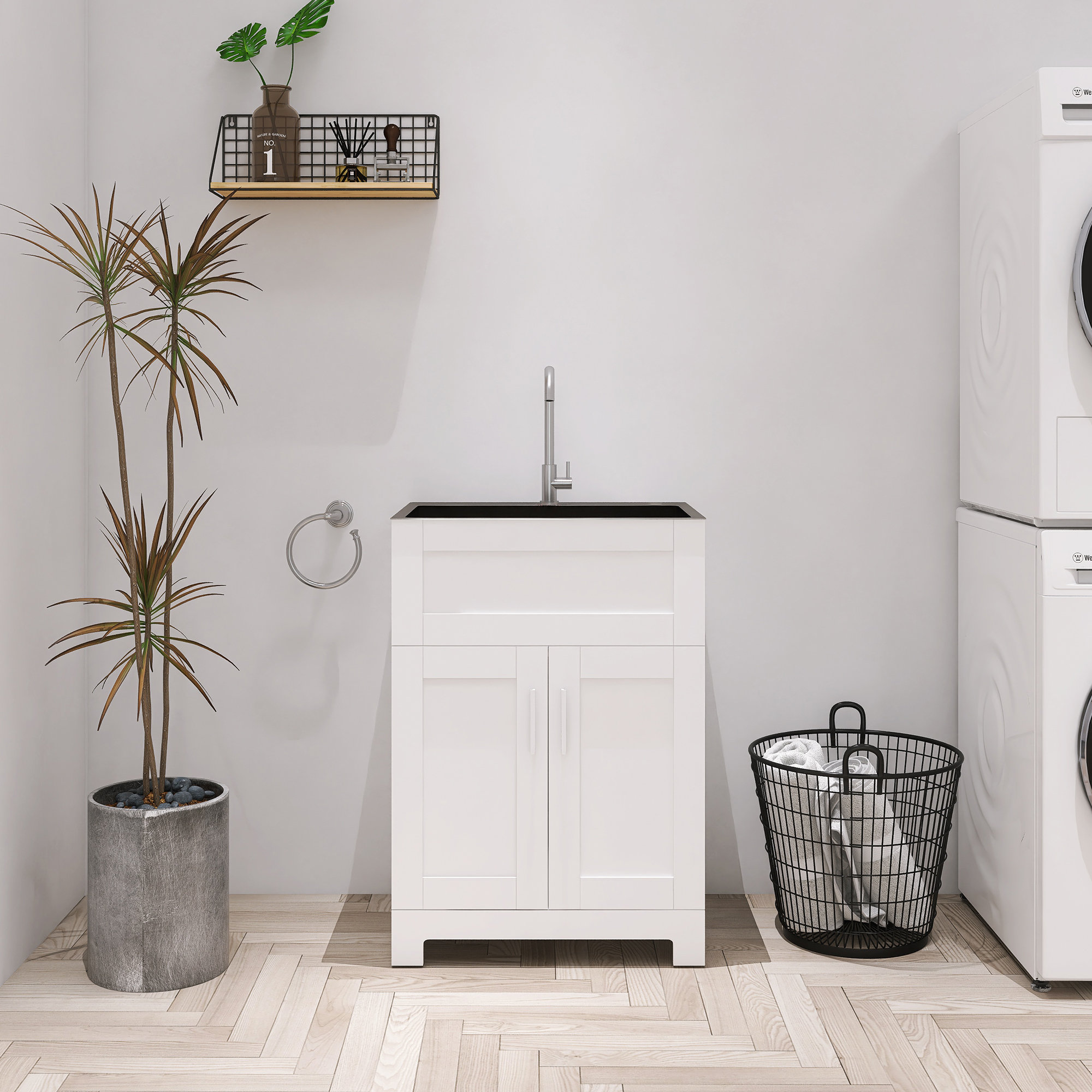 Absolux Haven Modern 24-Inch Freestanding Laundry Utility Cabinet With ...