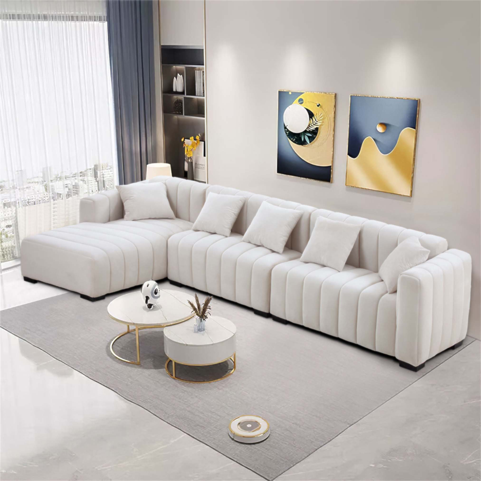 Orren Ellis 139 Inch Channel Tufted Velvet Upholstered Modular Sofa ...