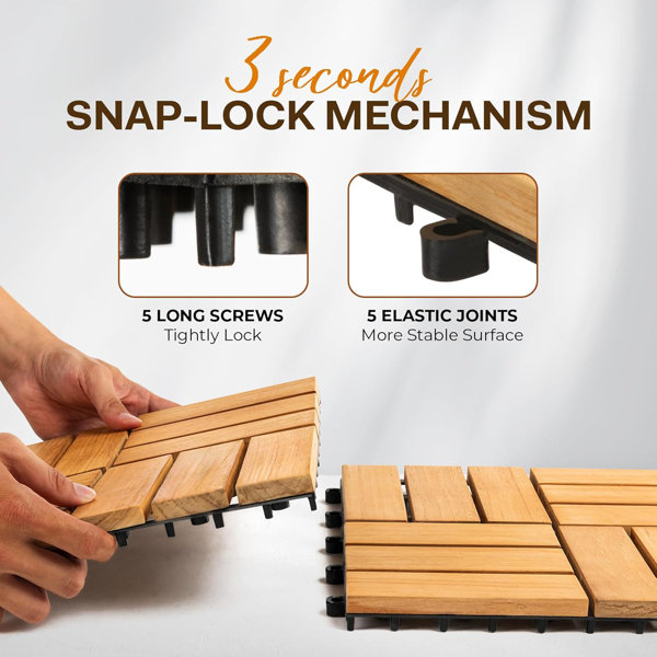 Bme Teak Wood Interlocking Deck Tiles (Pack of 10) - 12 Slats | Wayfair
