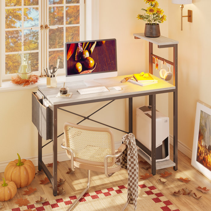 17 Stories Johnothan Computer Desk with 4 Tiers Shelves, LED, 44 ...