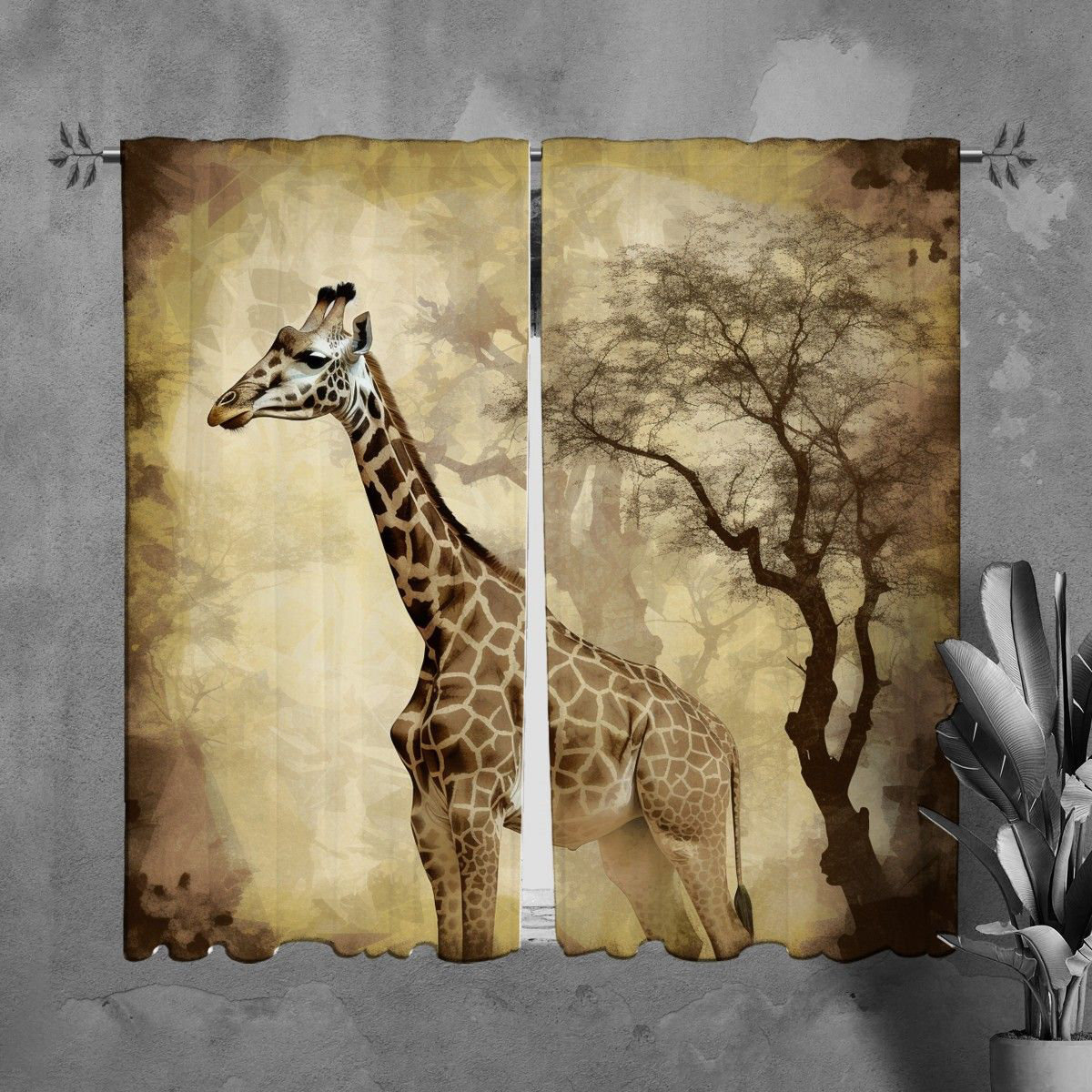 Wildon Home® Giraffe Window Curtains Animals Beige Drapes | Wayfair