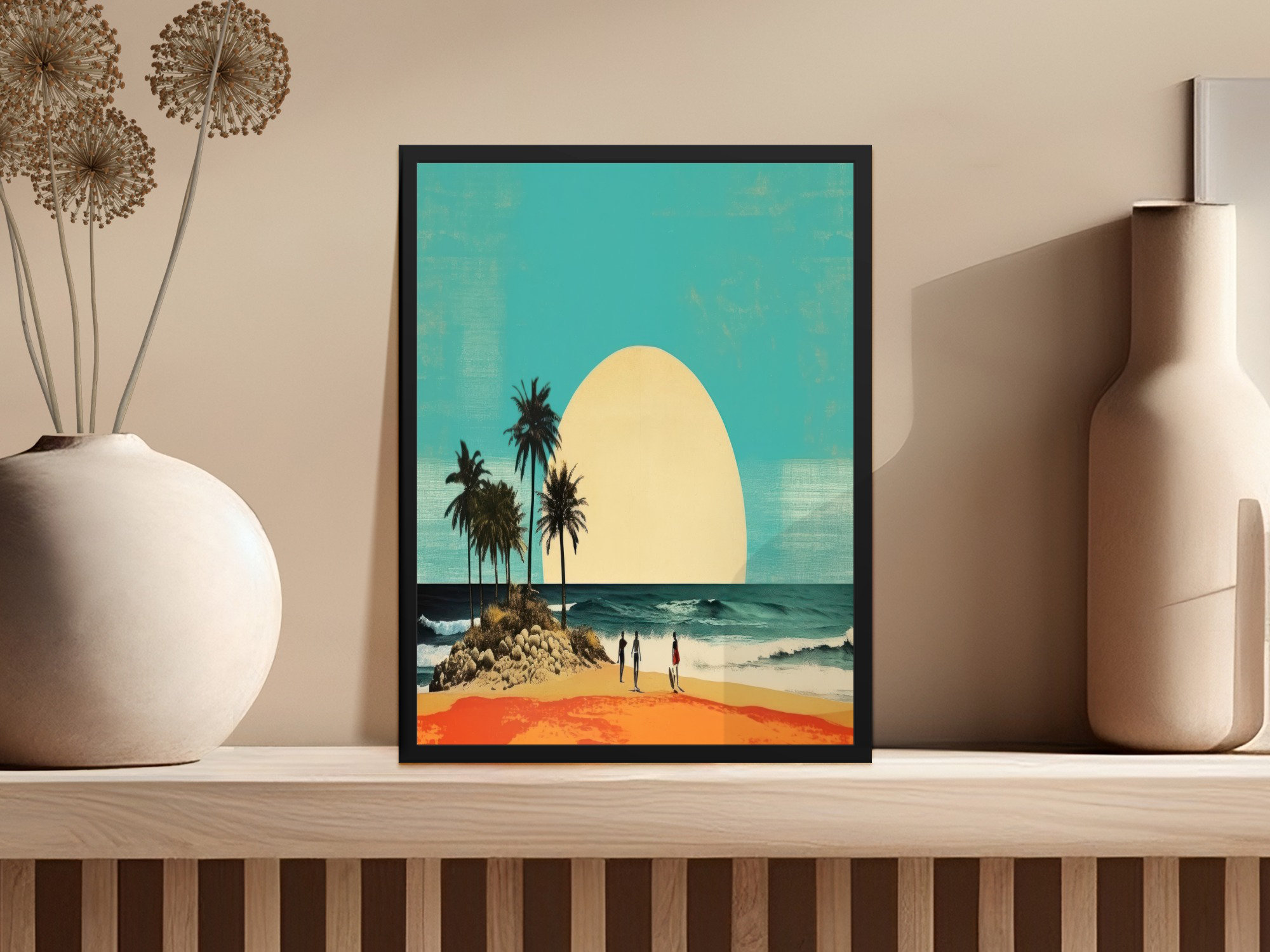 Lark Manor Retro Tropical Beach Sunset Graphic Illustration Framed ...