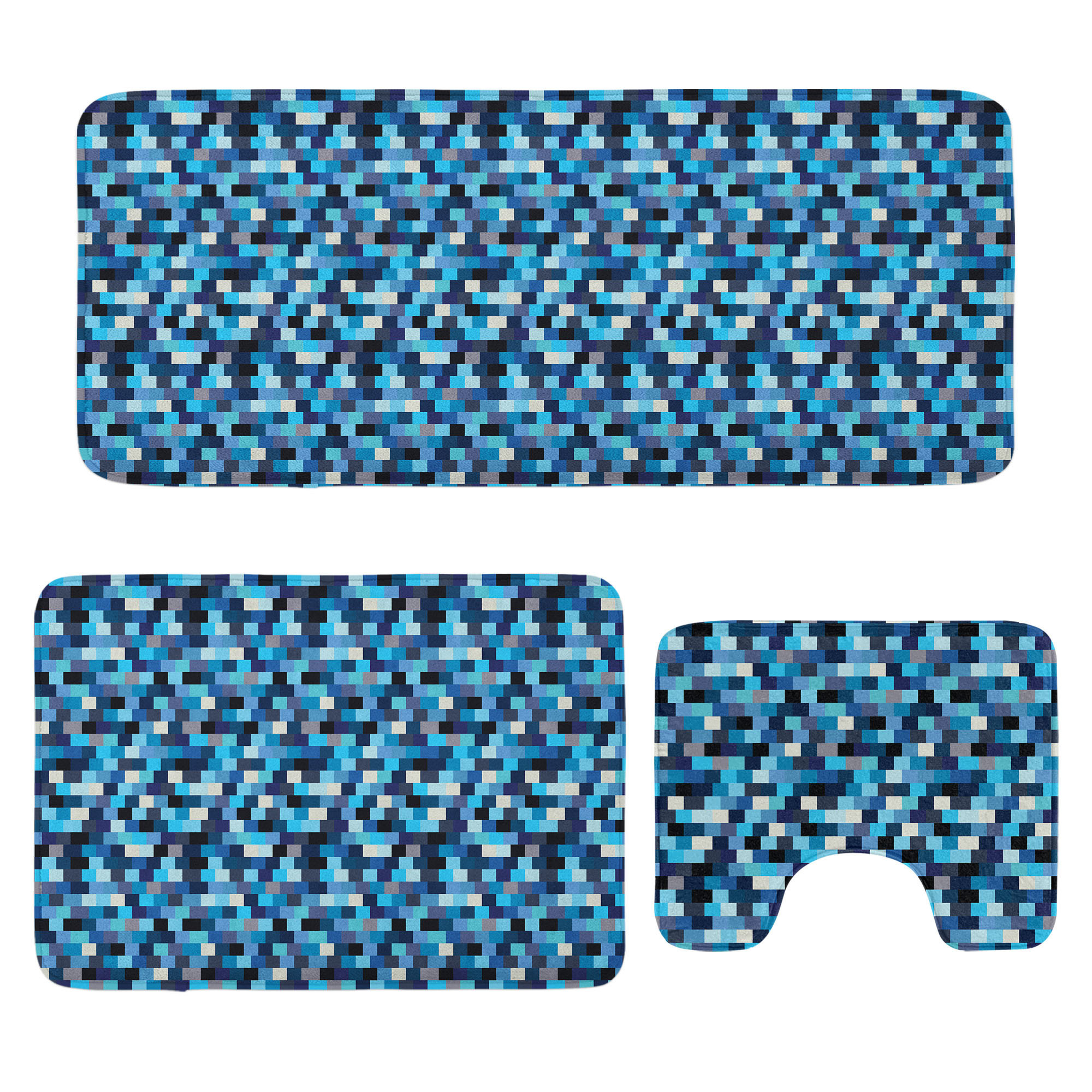 Latitude Run® Blue Bathroom Rug Set 3 Pieces U-Shape & Rectangle Mats ...