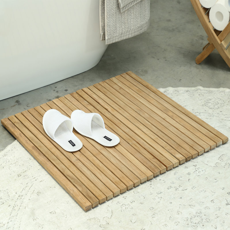 Nordic Style Teak Natural Shower And Bath String Mat With Rubber ...