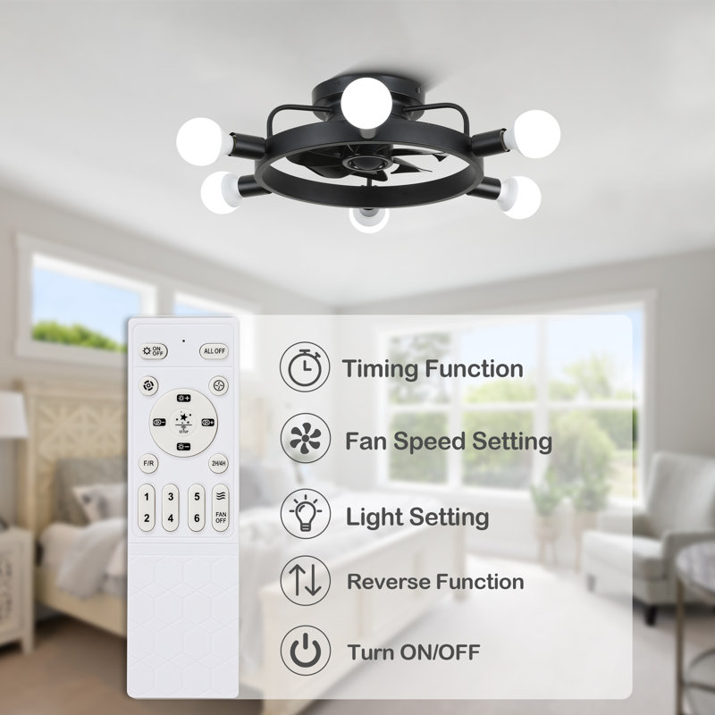 17 Stories Berwyck 20" Six Light Matte Black Modern Ceiling Fan, 3 Fan ...