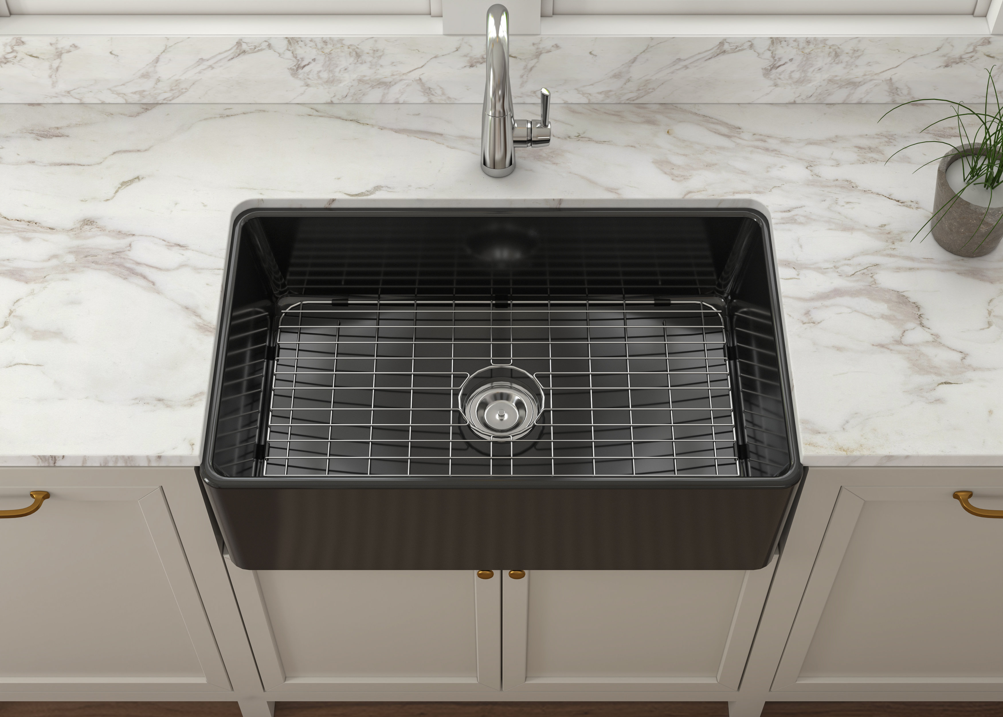 MEJE 33"x20" Black Farmhouse Kitchen Sink, Ceramic Single Bowl Farm ...