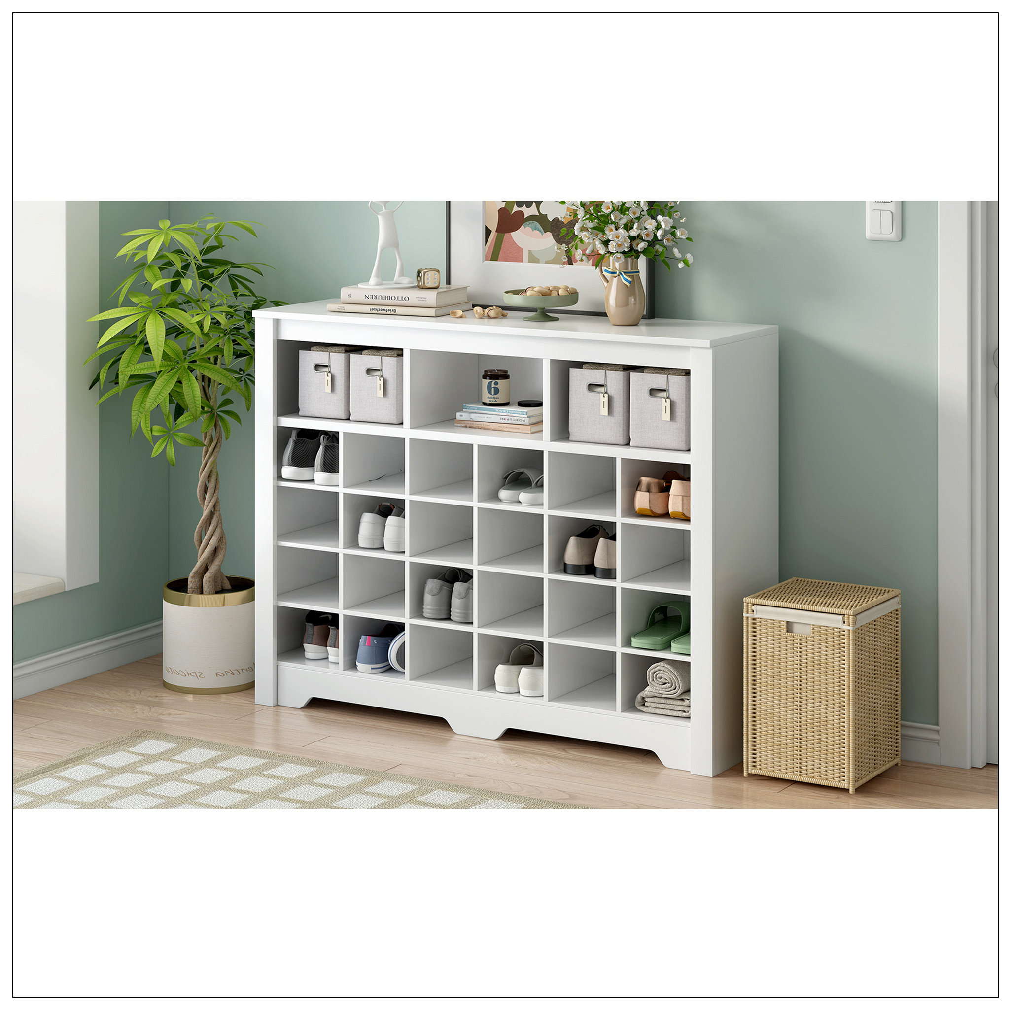 Loon Peak® Sleek Design 24 Shoe Cubby Console, Modern Shoe Cabinet With ...