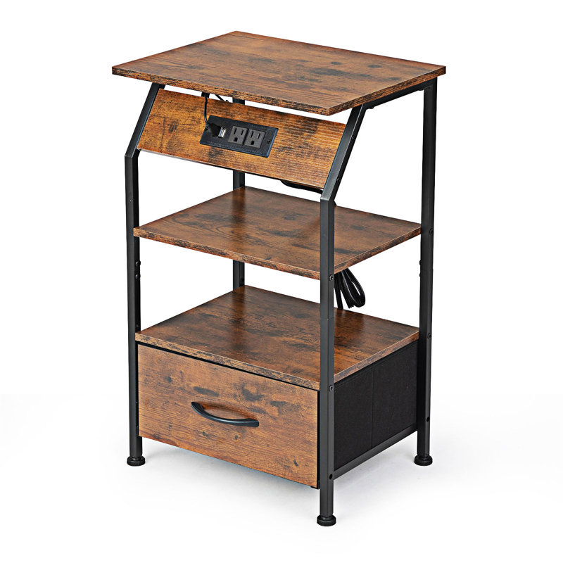 Goodeed Rustic Nightstand Bedside Table with USB Ports and Outlets ...
