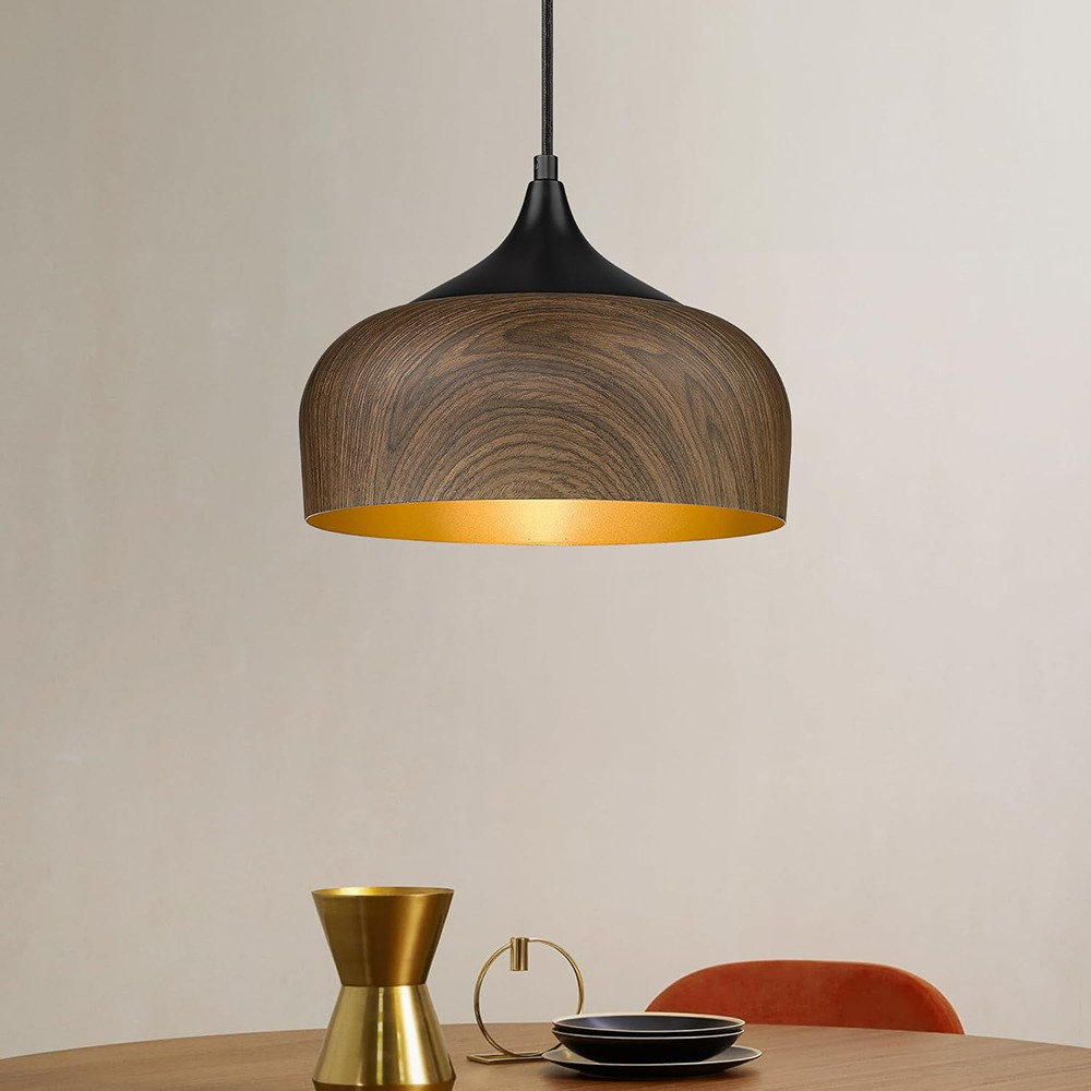 17 Stories Modern Pendant Light Walnut Wooden Pattern Dome Pendant ...