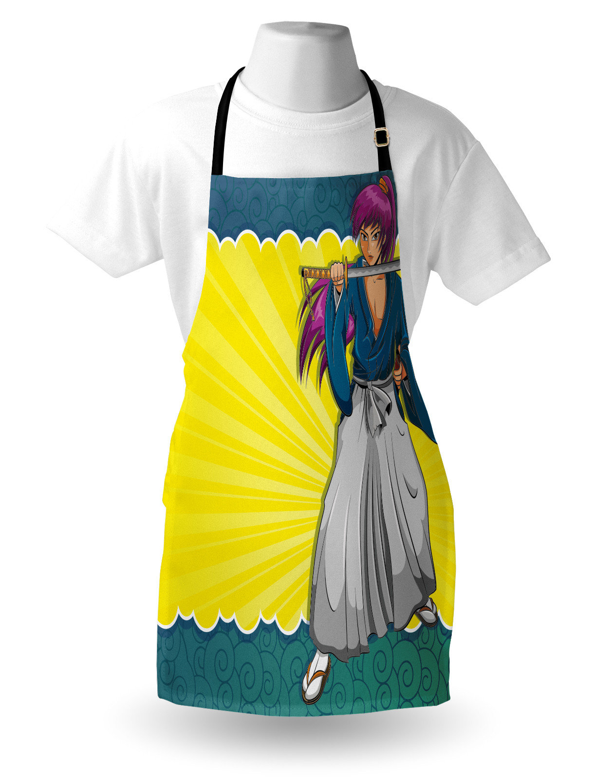 East Urban Home Anime Apron Unisex, Manga Style Samurai Girl, Adult ...