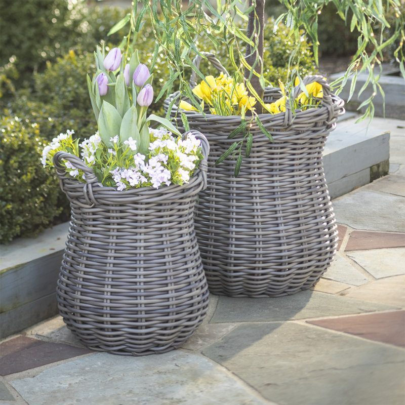 Birch Lane™ Keefer 2-Piece Resin Wicker Indoor/Outdoor Pot Planter Set ...