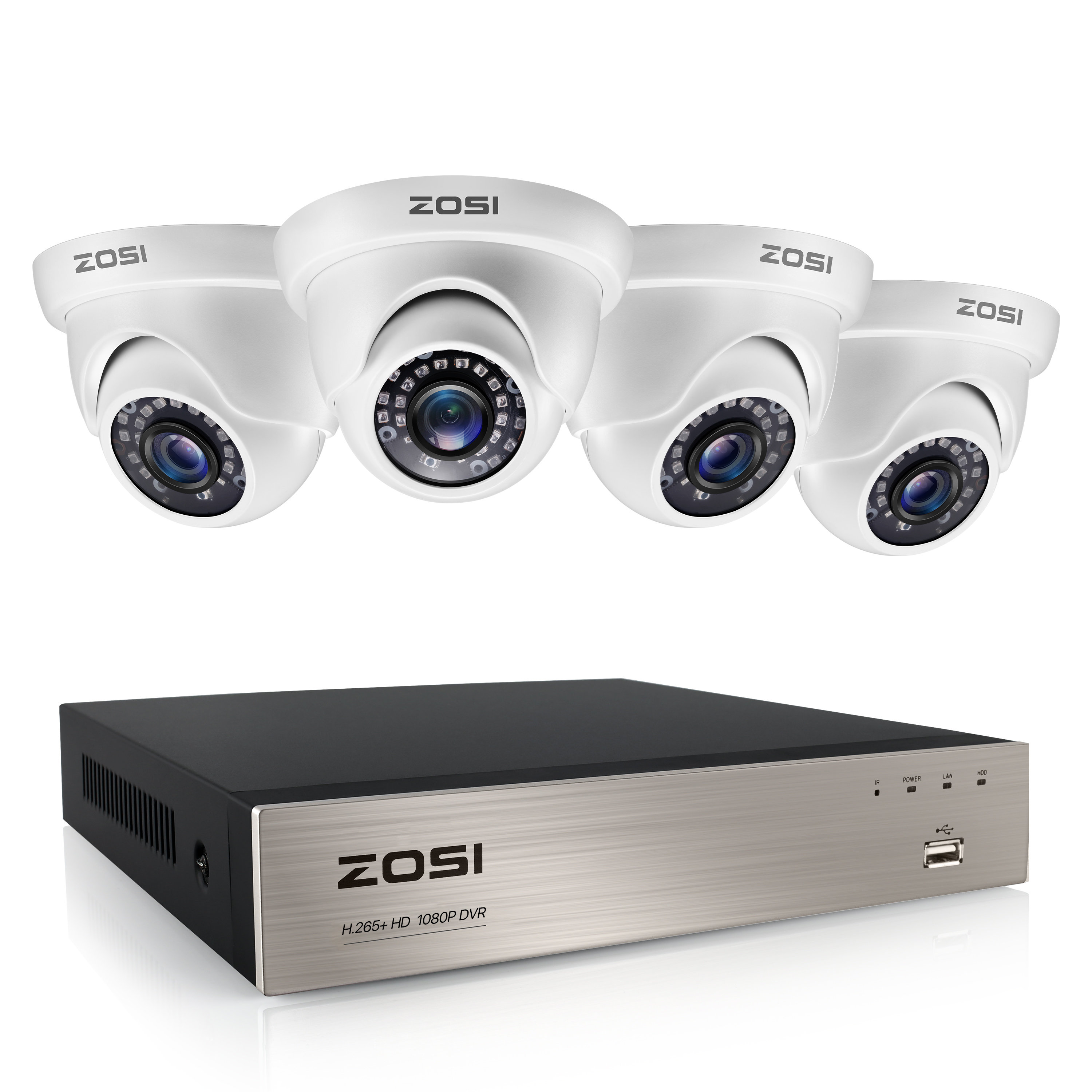 ZOSI 8CH DVR Security Camera System, 4pcs 1080P Dome Outdoor Security ...