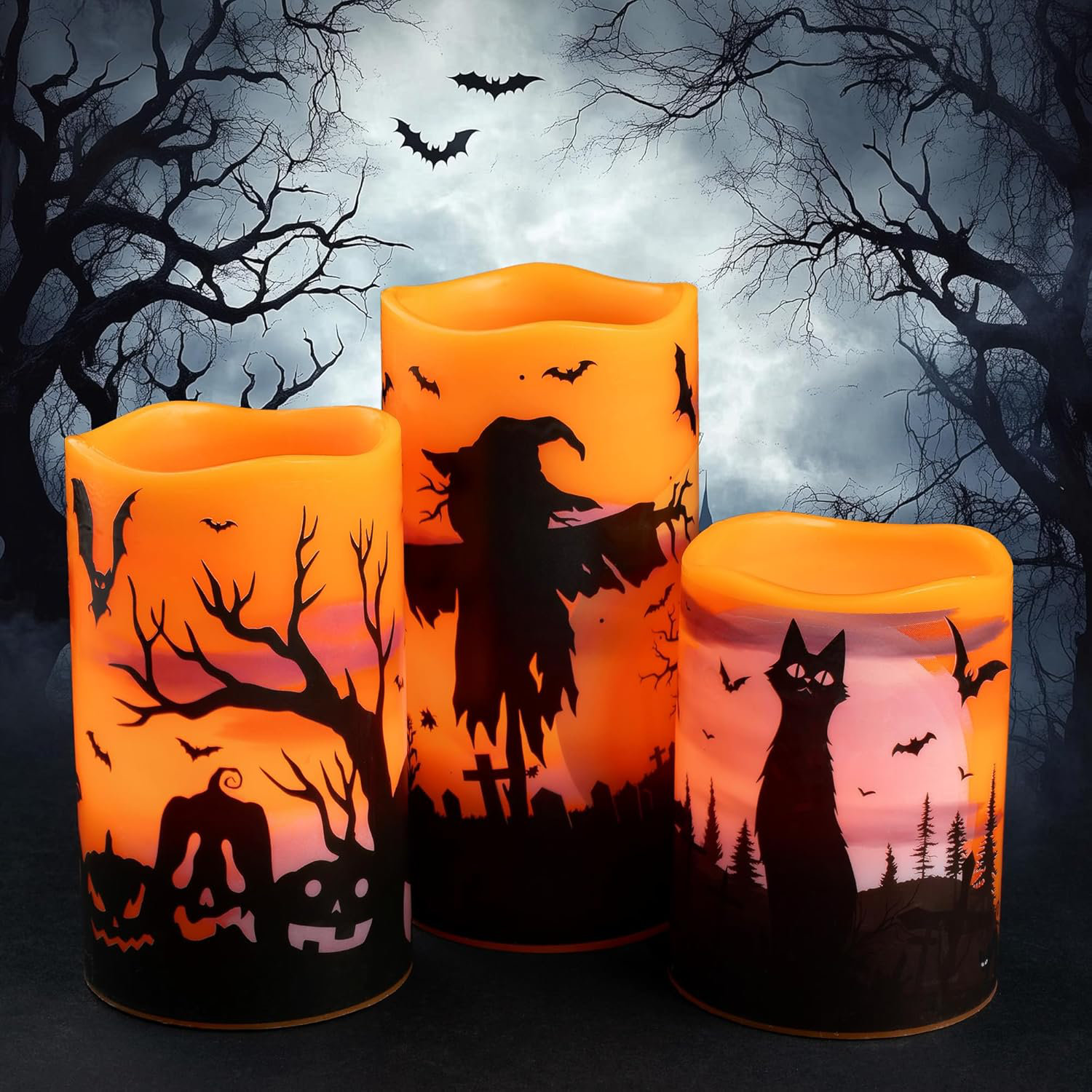 The Holiday Aisle® Halloween LED Candles Set of 3 - Flickering ...