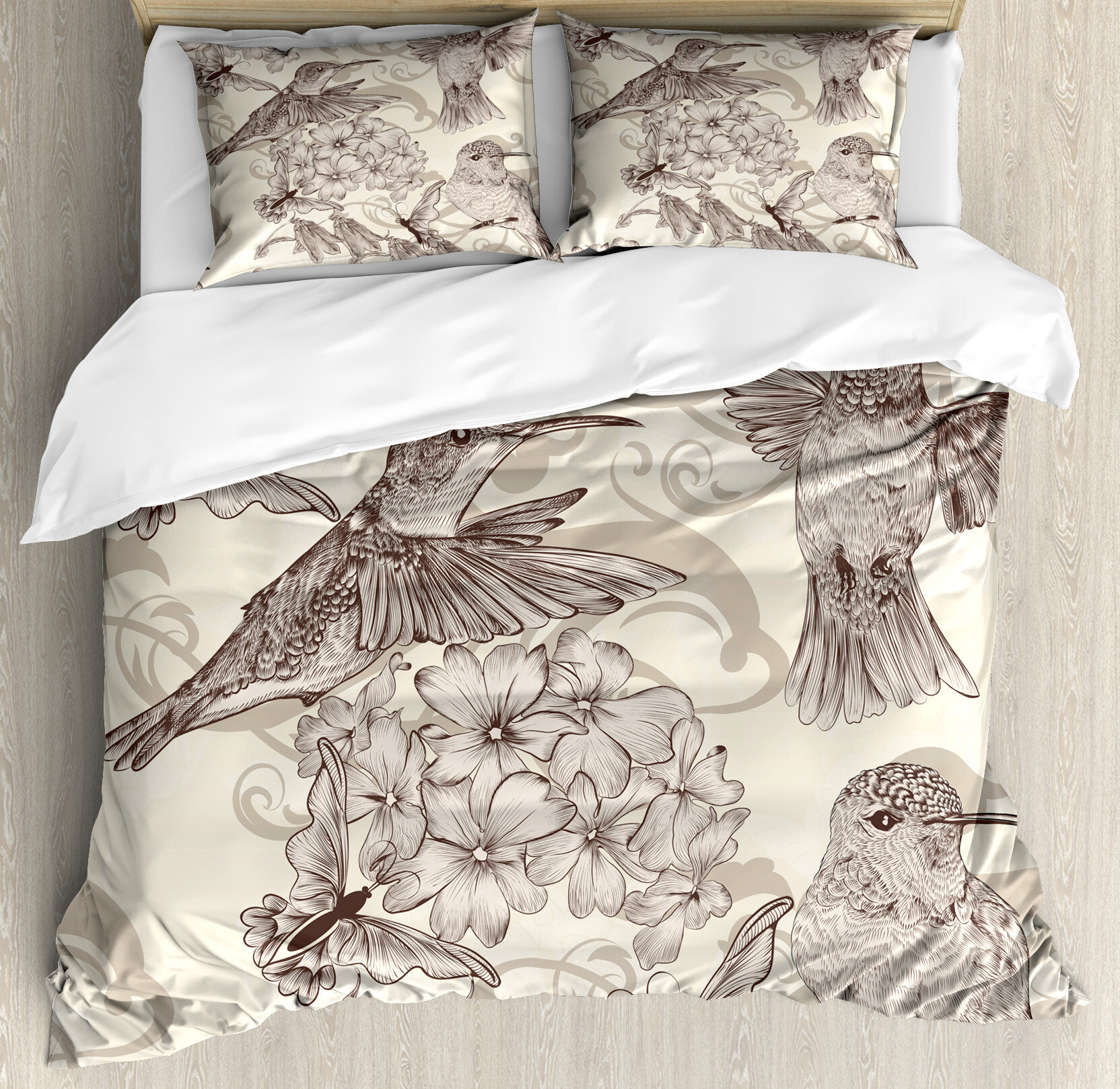 Ambesonne Hummingbirds Duvet Cover Set, Old Birds and Flowers, Calking ...
