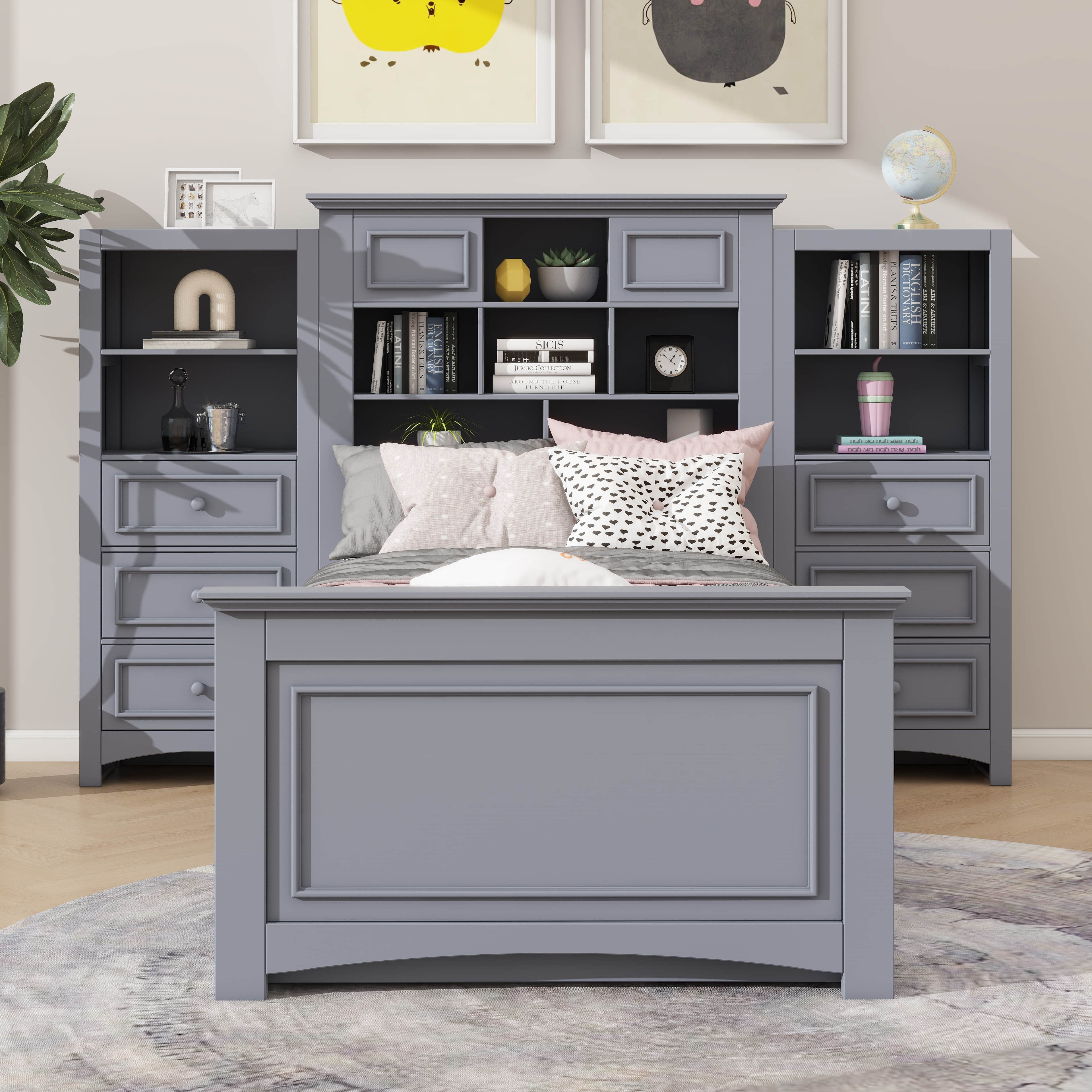 Lark Manor A Twin-Sized Wooden Platform Bed Featuring A Vertical ...
