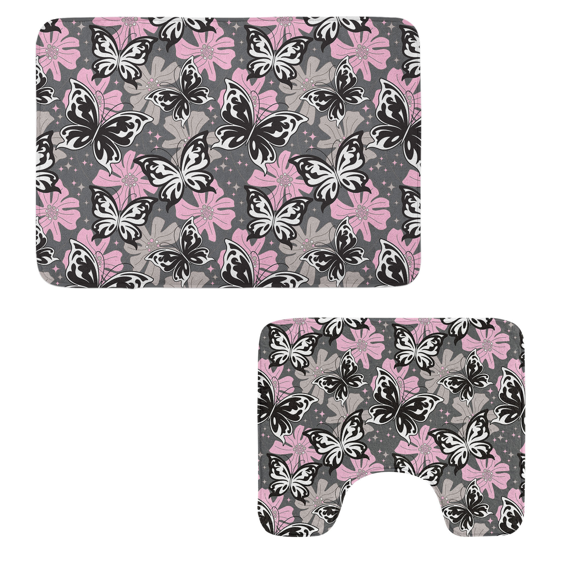 Ebern Designs Butterfly Bathroom Rug Set 2 Pieces Rectangle & Contour ...