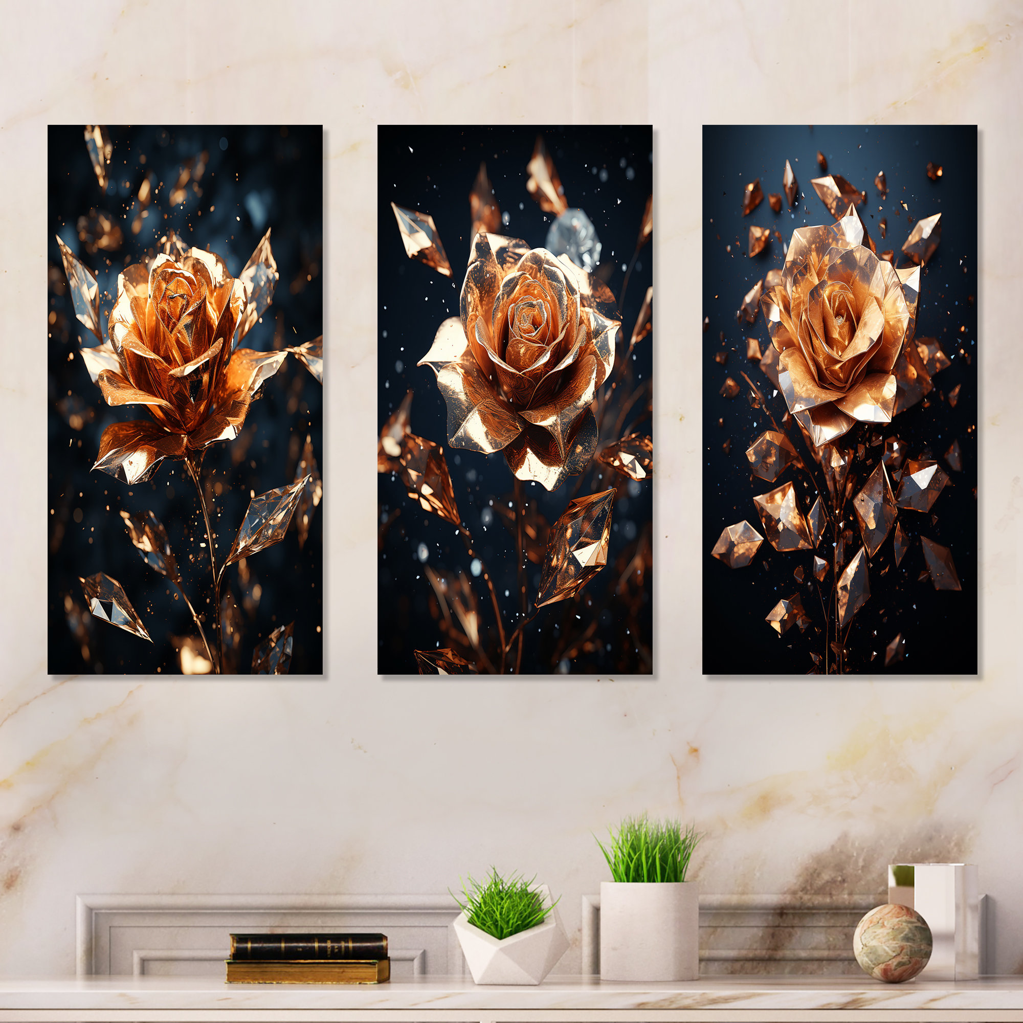 Lark Manor™ Gilded Gold And Black Rose Flowers I - Rose Metal Wall Art ...