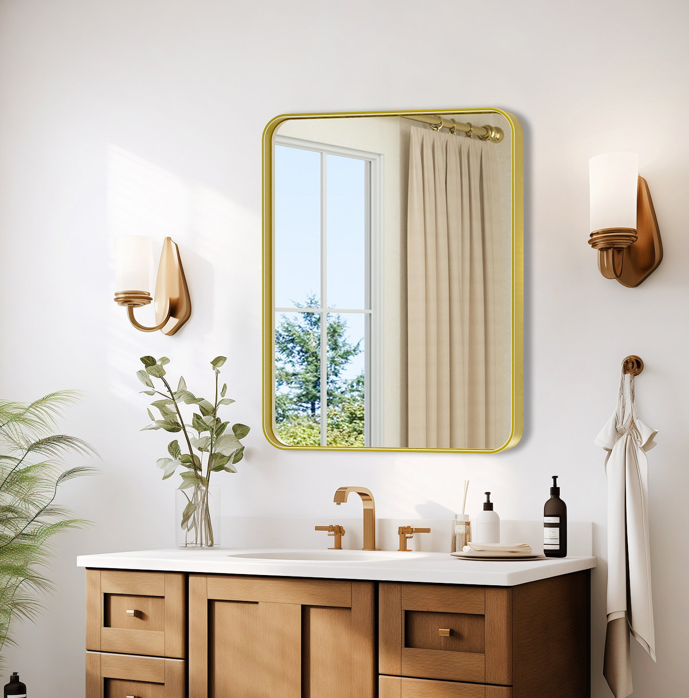 Mercer41 Round-Corner Metal Frame Wall-Mount Bathroom Mirror | Wayfair