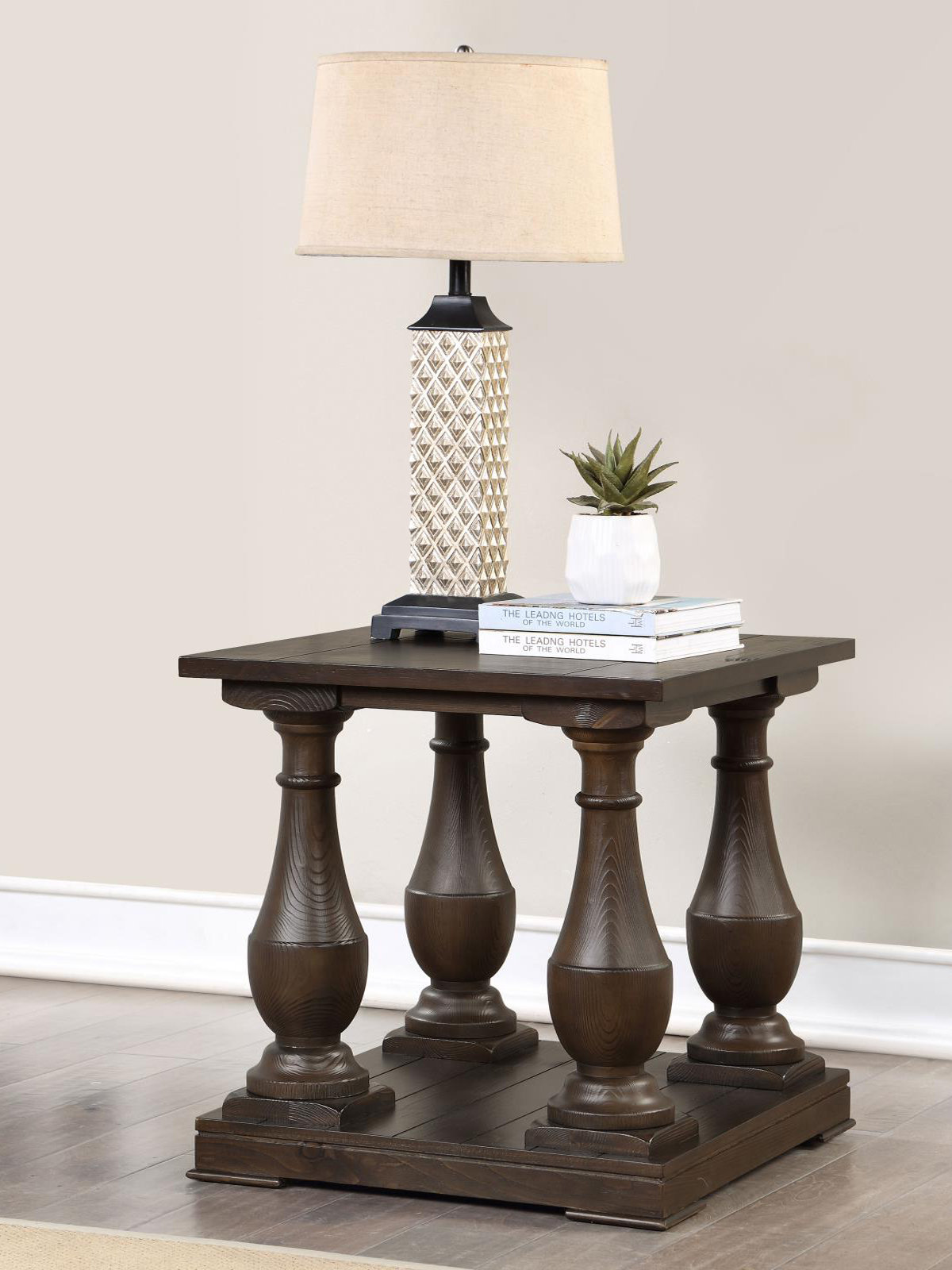 Canora Grey Rectangular End Table With Turned Legs And Floor Shelf ...