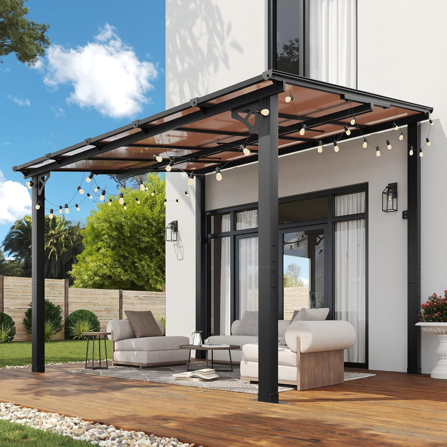 Rockpapa Furniture 12X10 Ft Outdoor Pavilion With Frosted Gray Roof ...
