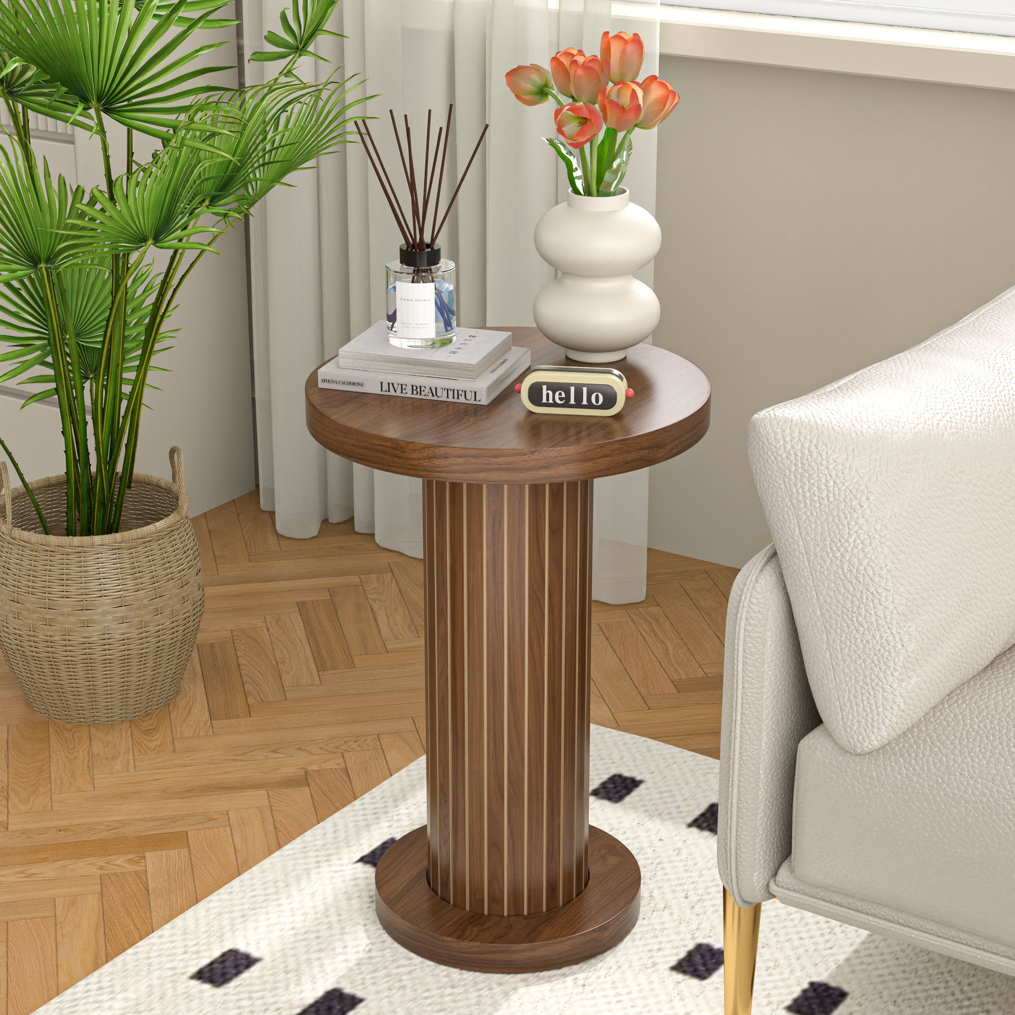 Gracie Oaks 20.5" Tall Pedestal Round End Table, Fluted Accent Side ...