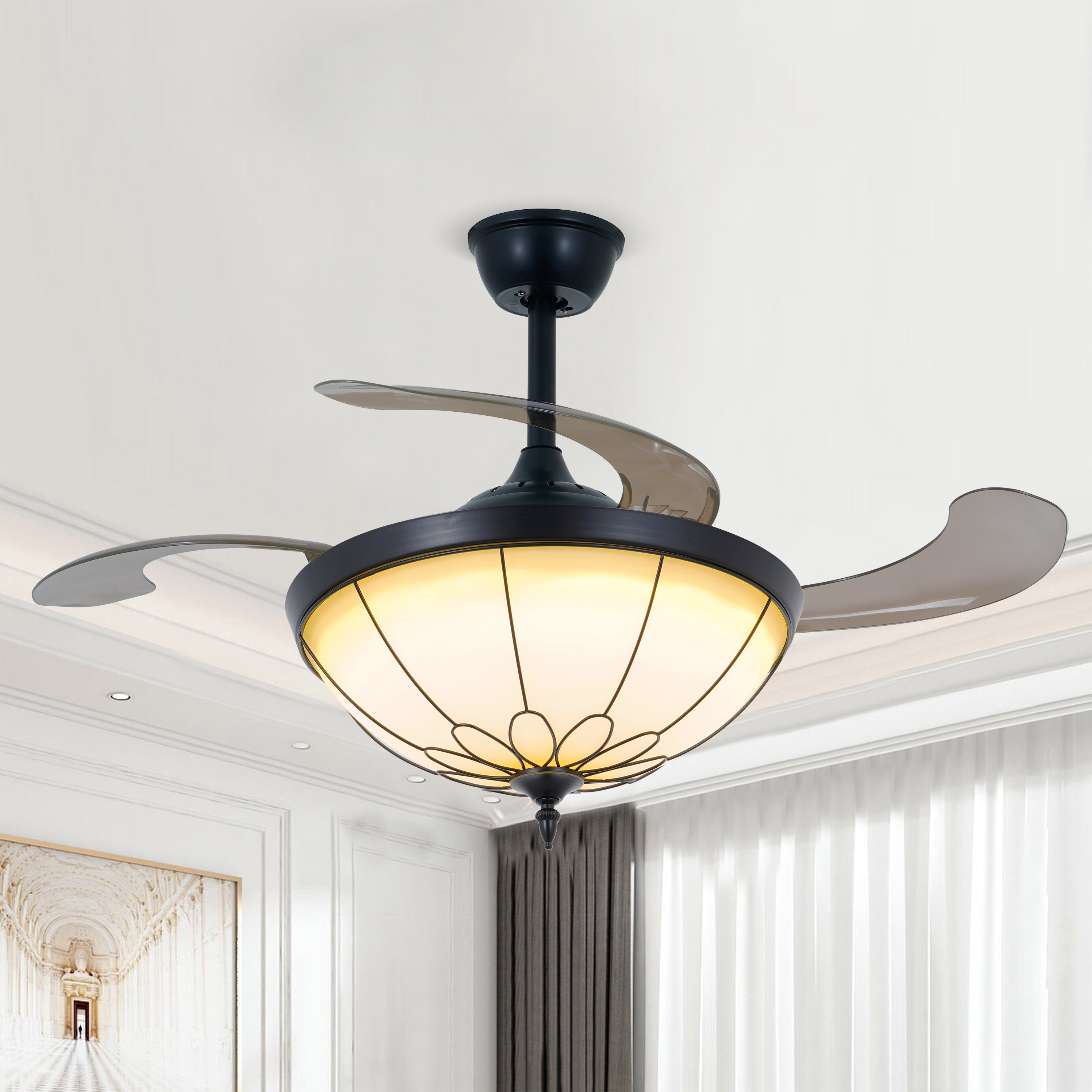 Fandian 42" 4 - Blade Led 3 Speeds 3 Light Ceiling Fan With Remote ...
