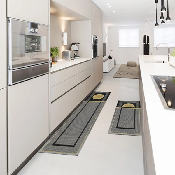 Mercer41 2 Pieces Modern Dark Gray Kitchen Runner Mats Non-slip ...