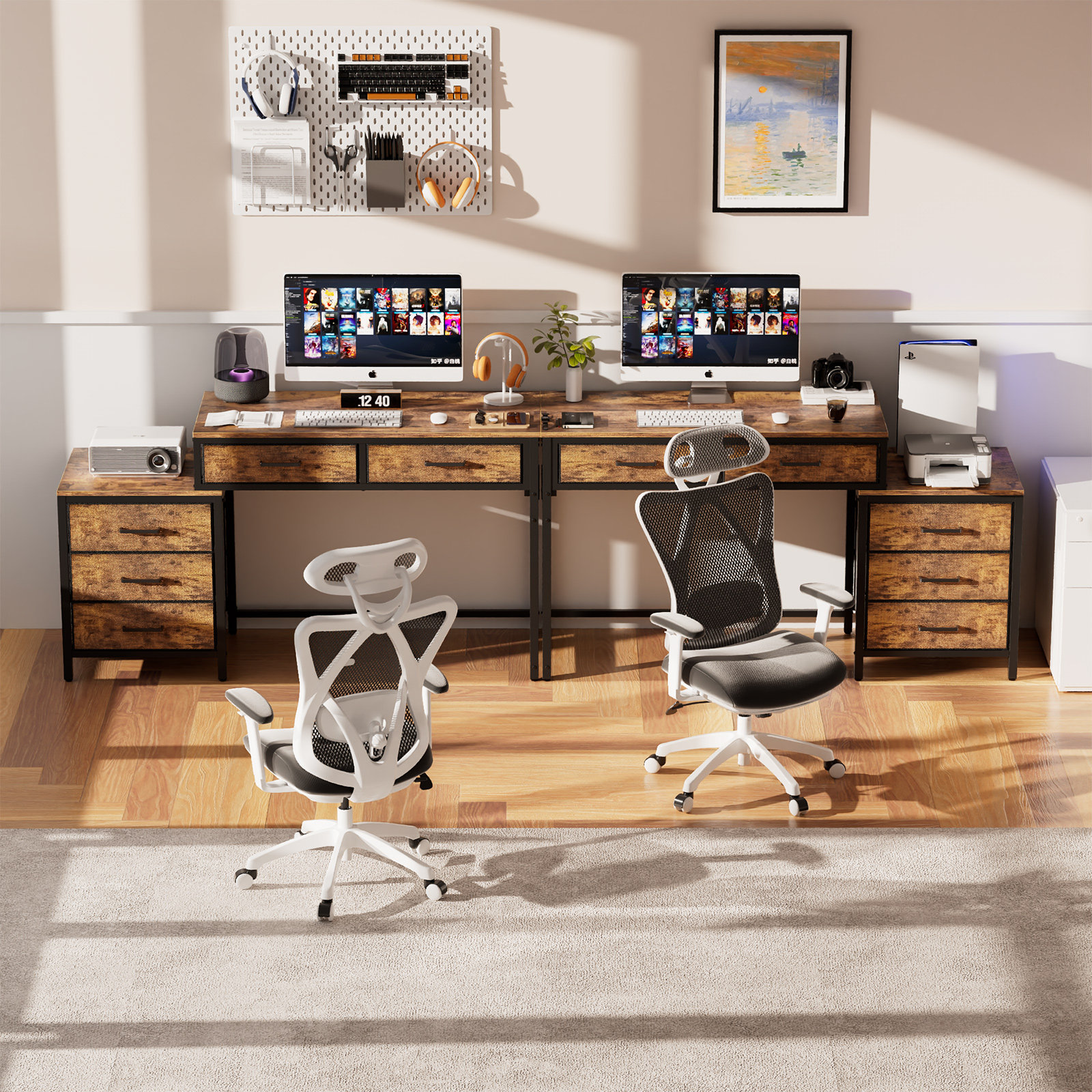 17 Stories Jodh 52'' W Computer Desk with Drawers and Power Outlet ...