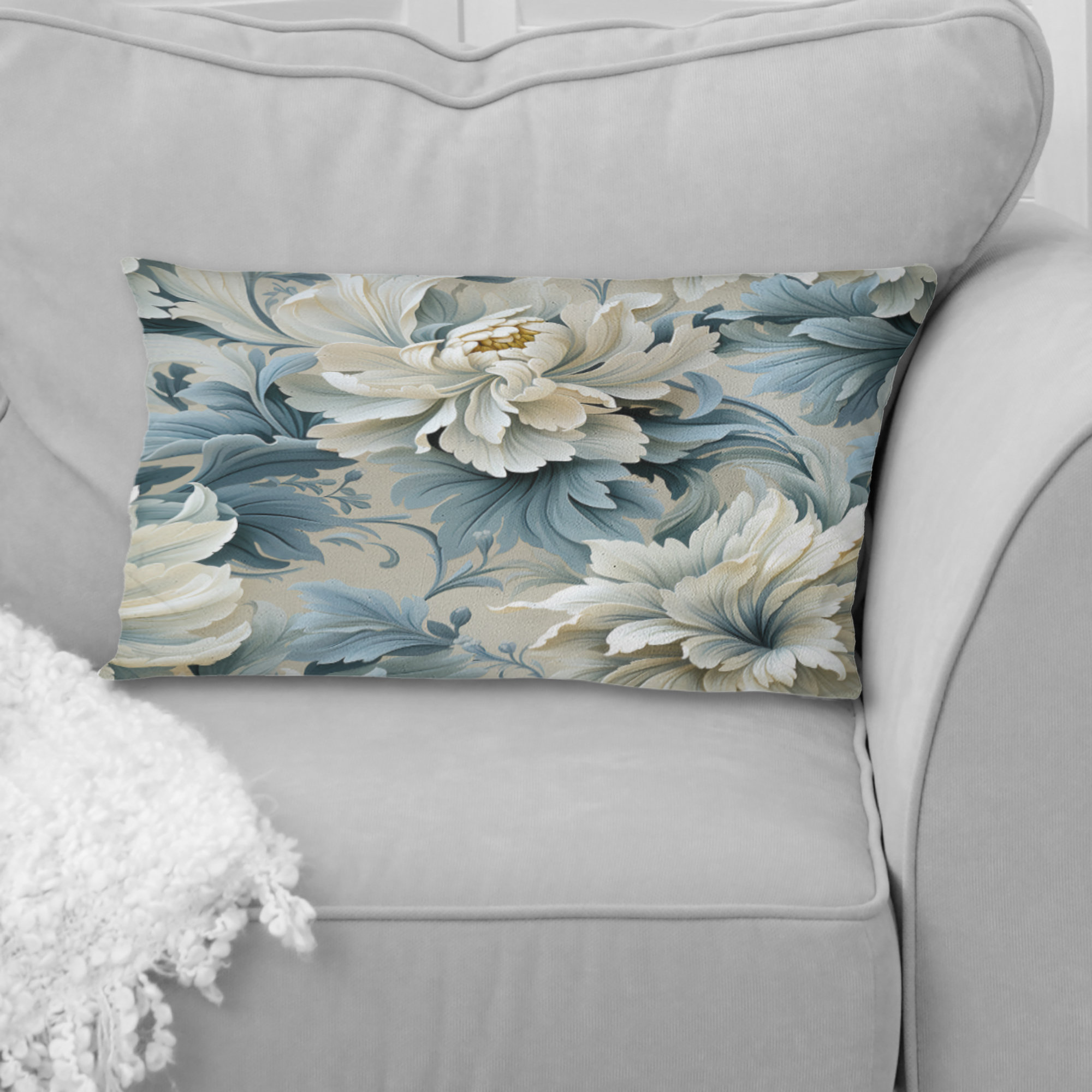 Design Art Petal Symphony Blue Damask Harmony - Throw PillowAbstract ...