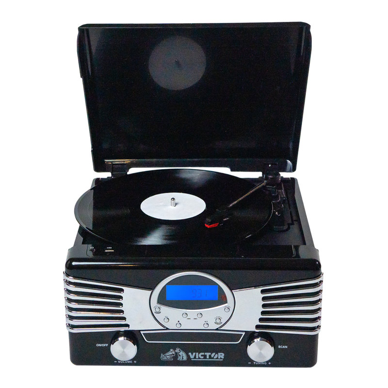 Victor Diner 7-in-1 Turntable Music Center with Bluetooth Record Player ...