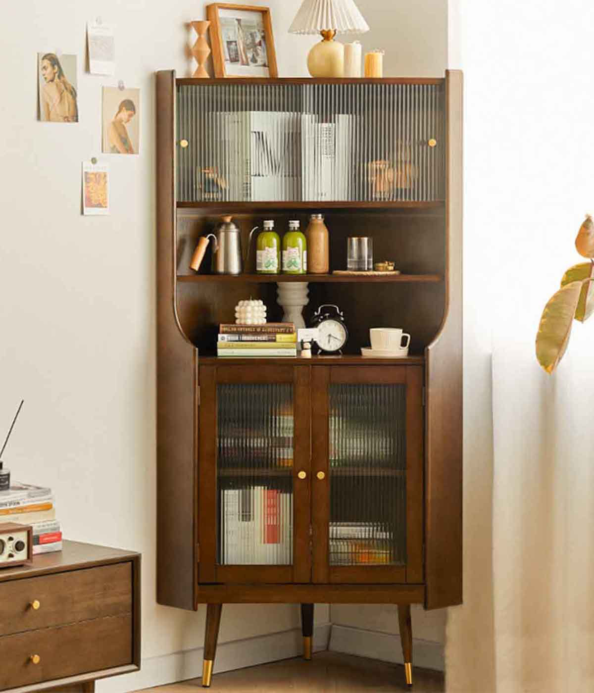 Rite Treasure 23.62" Walnut color Corner Solid Wood Accent Cabinet ...