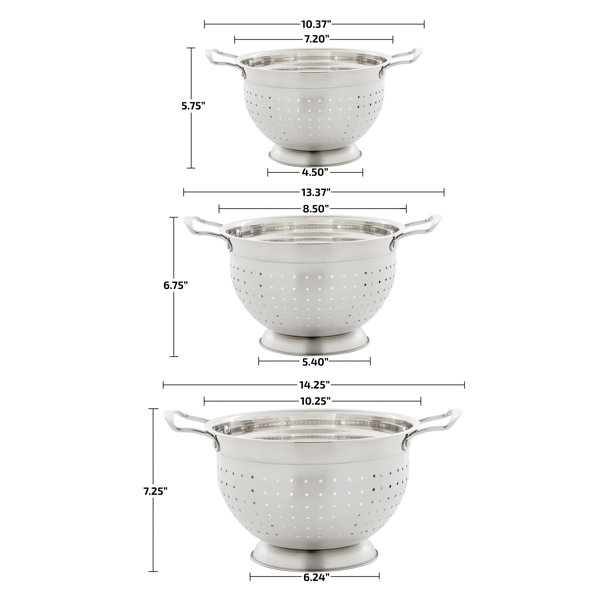 OVENTE Premium Stainless Steel Colander 3 Deep Kitchen Strainer, 1.5, 3 ...