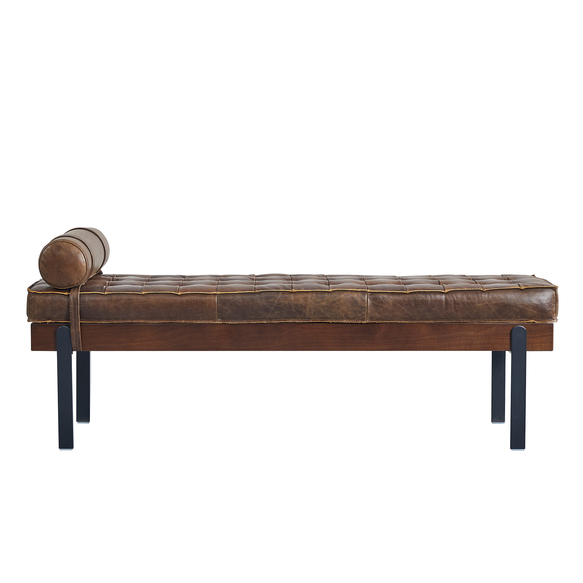 Hokku Designs Clarkson Solid Wood Frame Genuine Leather Bench | Wayfair