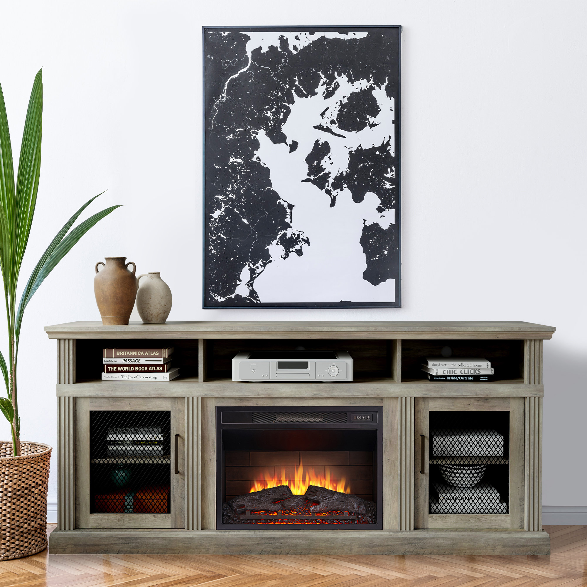 August Grove® Chinazom TV Stand with Electric Fireplace Included | Wayfair