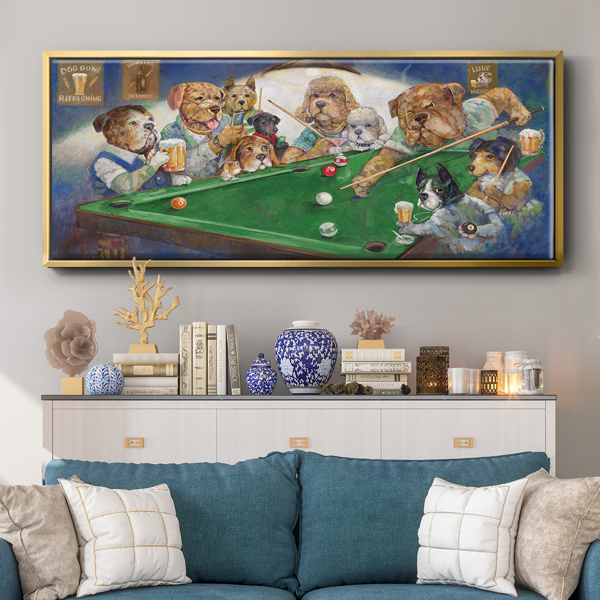 Wexford Home Pool Dogs- Framed Canvas | Wayfair